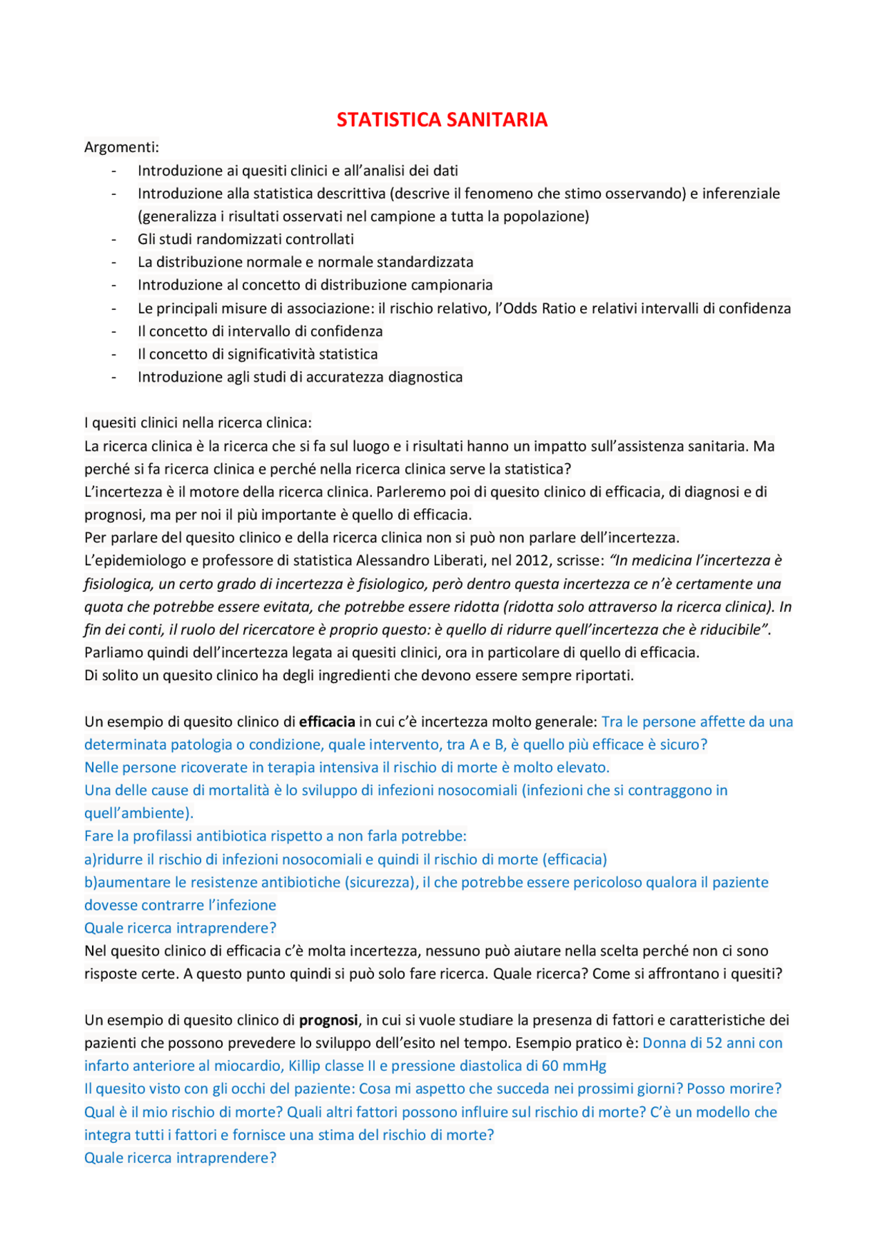 Statistica sanitaria riassunto completo - Docsity