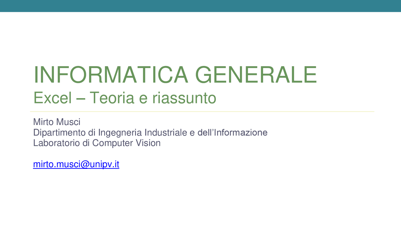 Appunti Di Excel Di Base Docsity