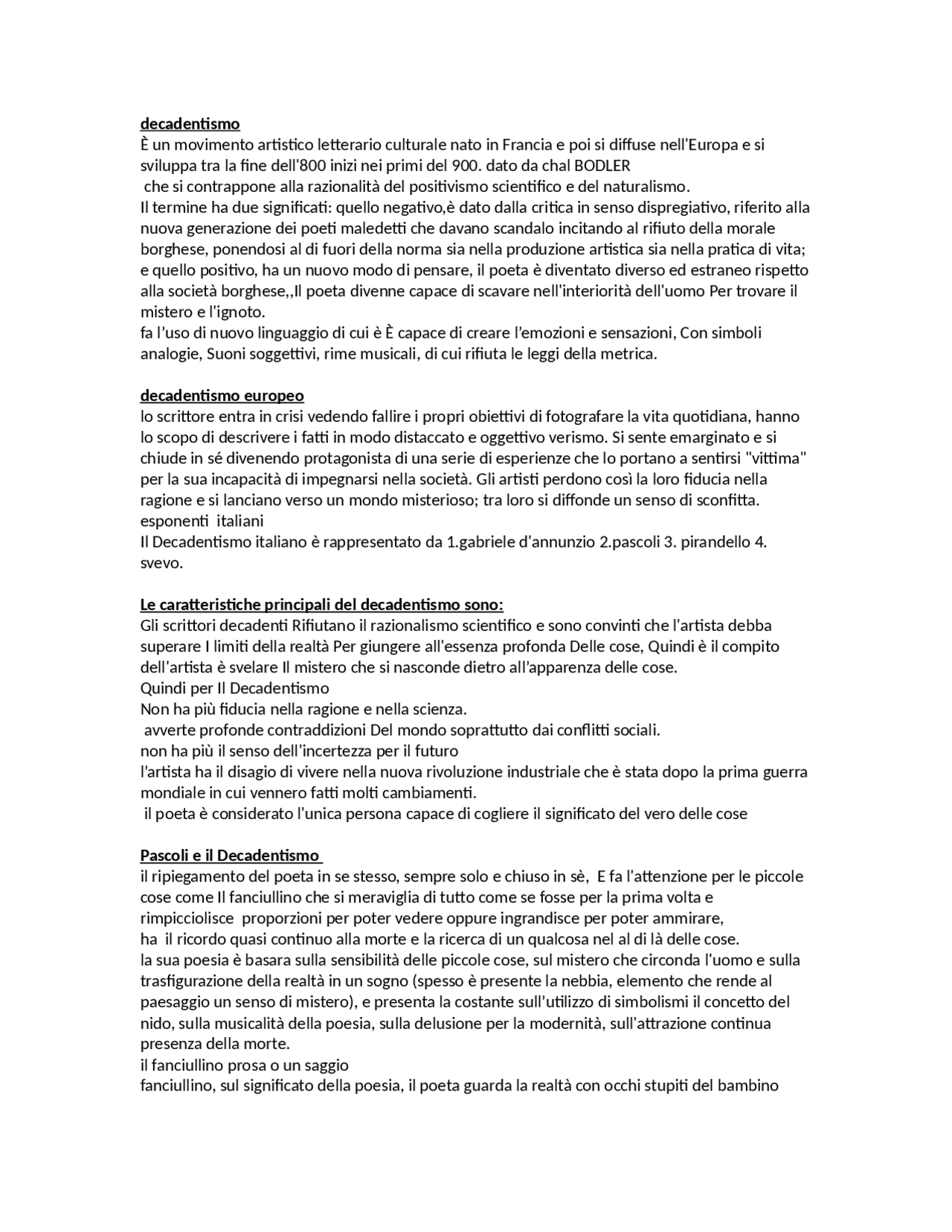 Giovanni Pascoli E Decadentismo Docsity