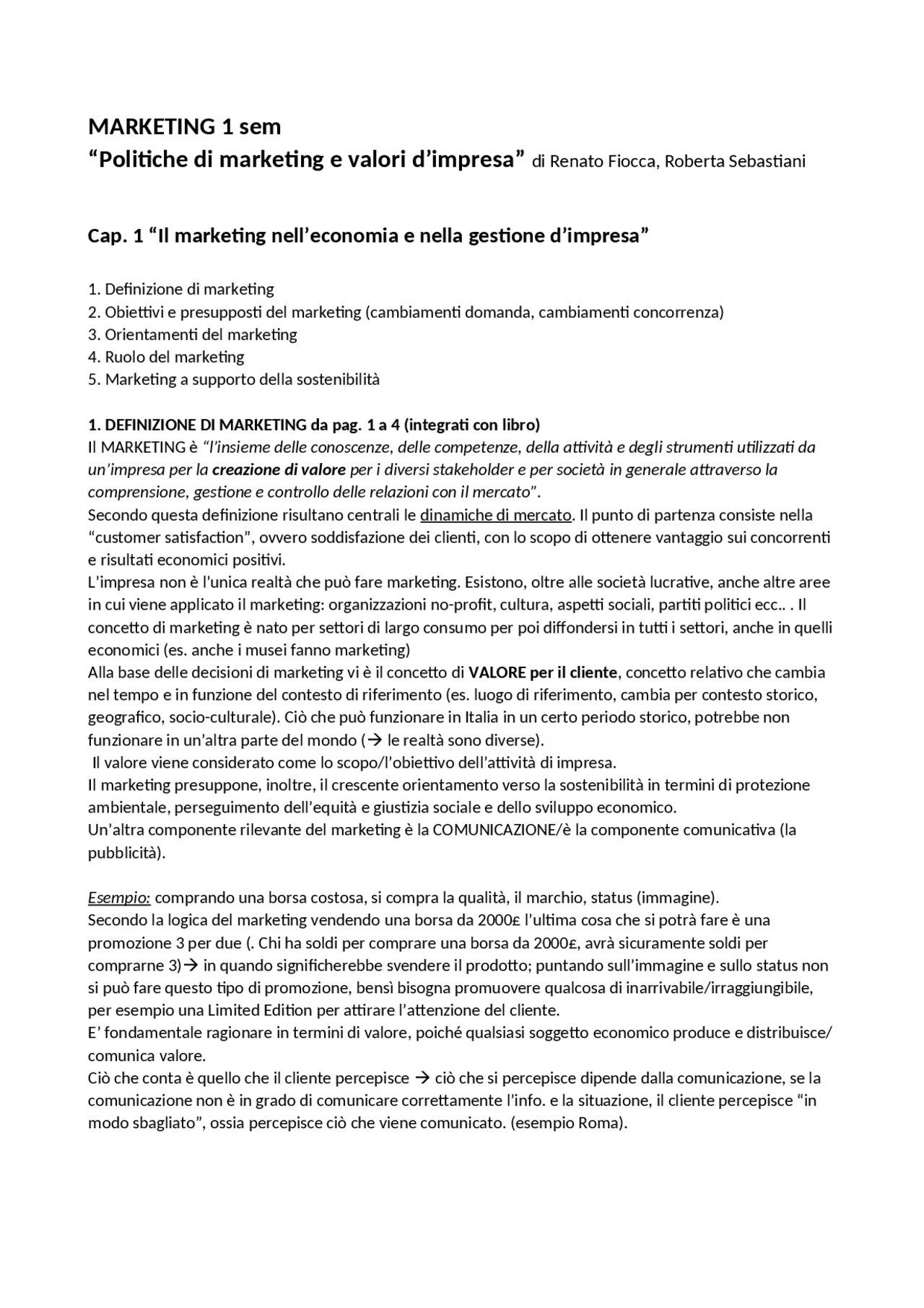 Appunti Marketing Covassi Docsity