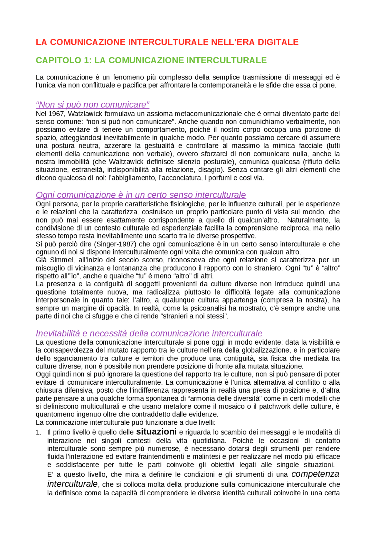 Riassunto La Comunicazione Interculturale Nellera Digitale Docsity