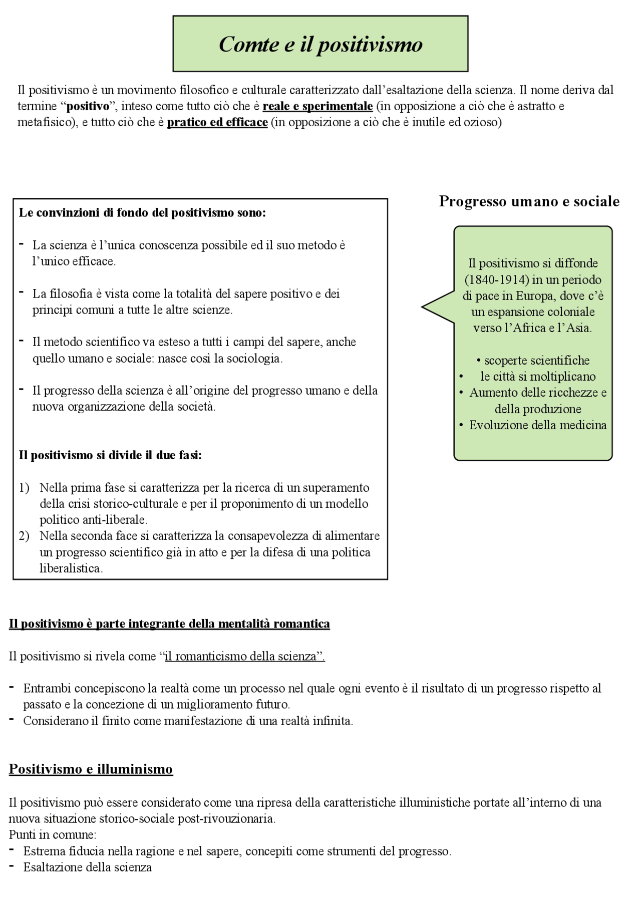Comte E Il Positivismo Docsity