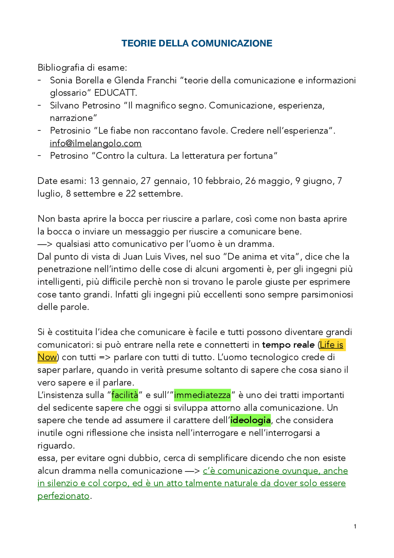 Appunti Lezioni Teorie Della Comunicazioni Docsity