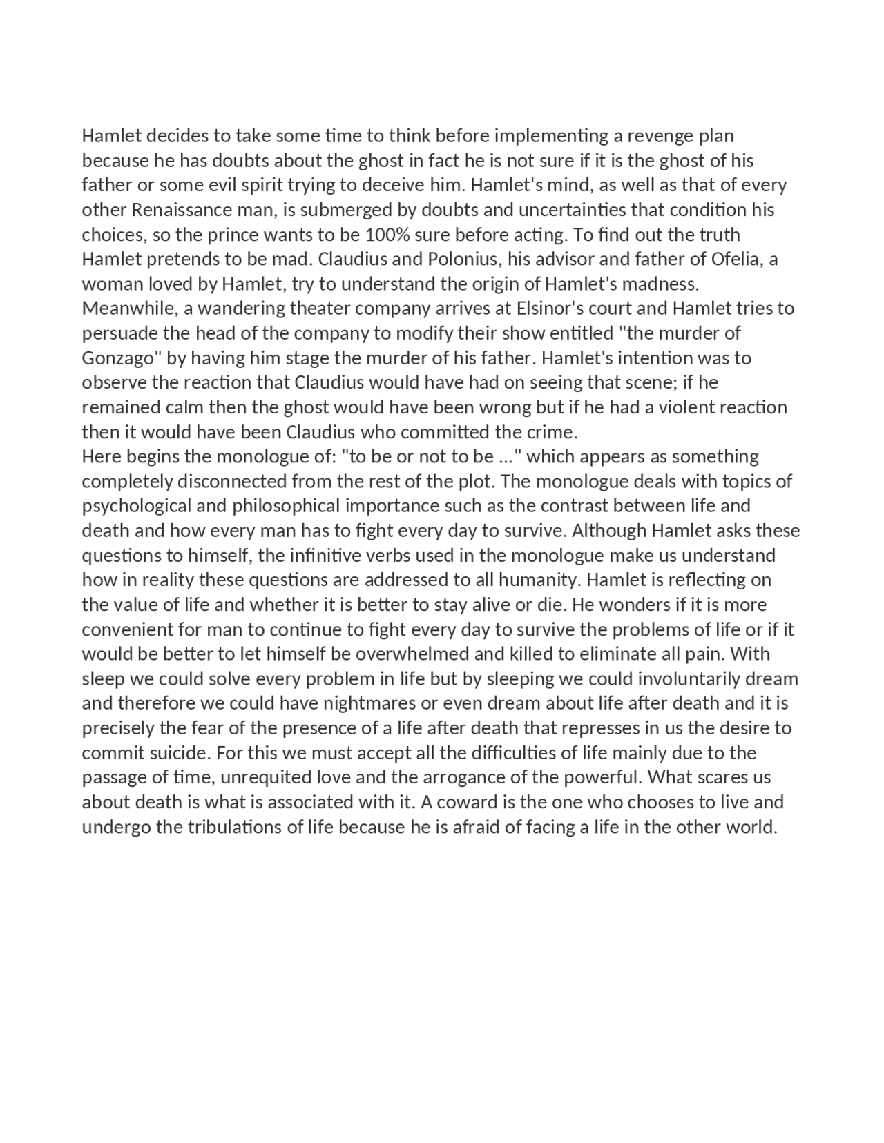 Hamlet's monologue letteratura inglese - Docsity