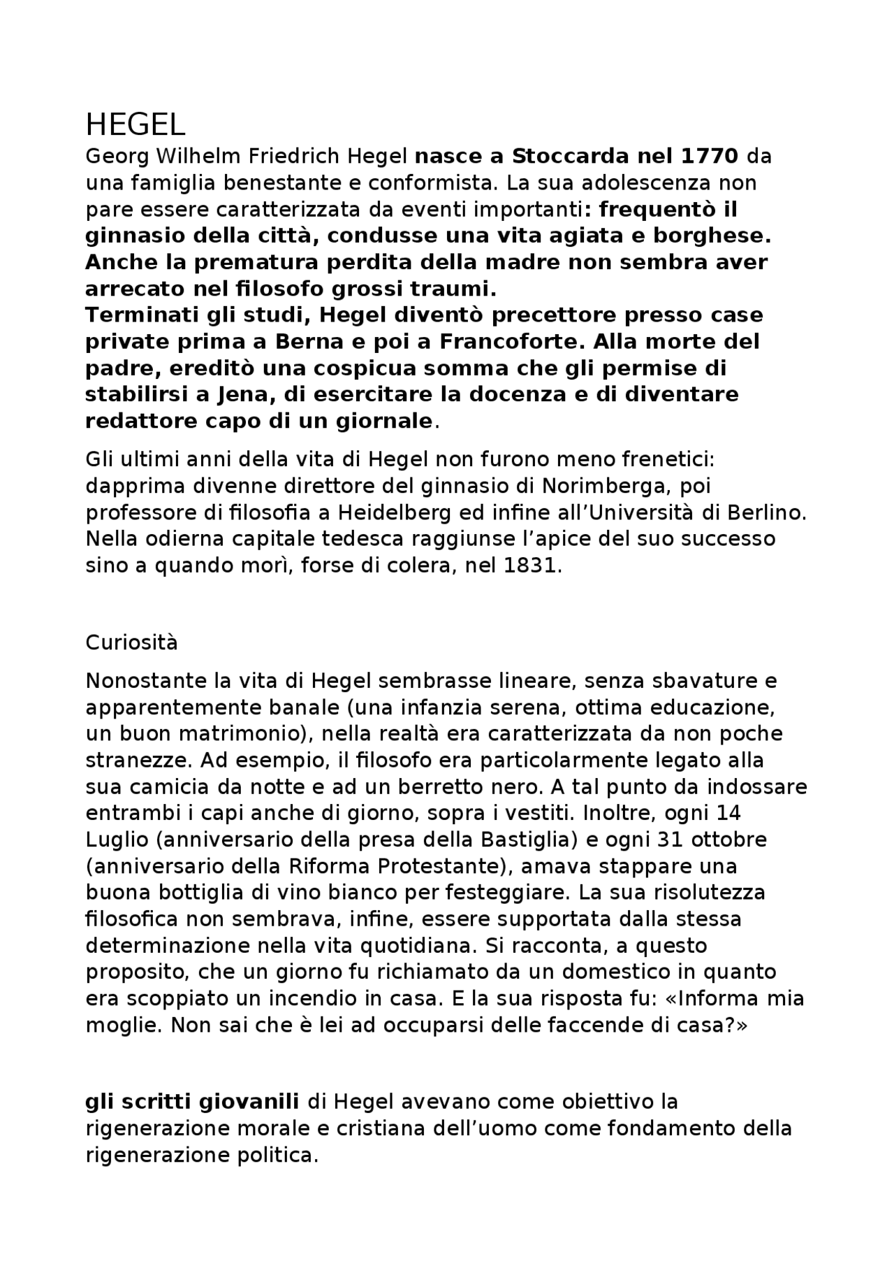 Appunti Riguardanti Hegel Docsity