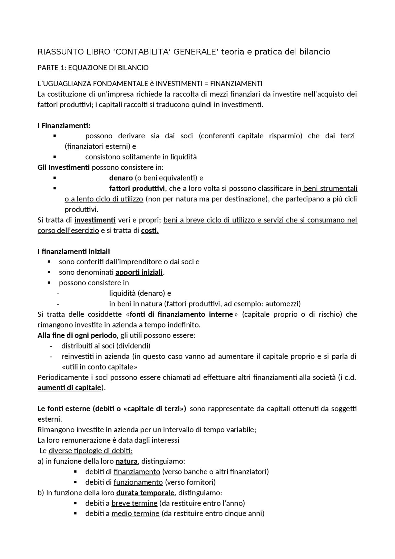 Riassunto Contabilità Prof Corno Docsity