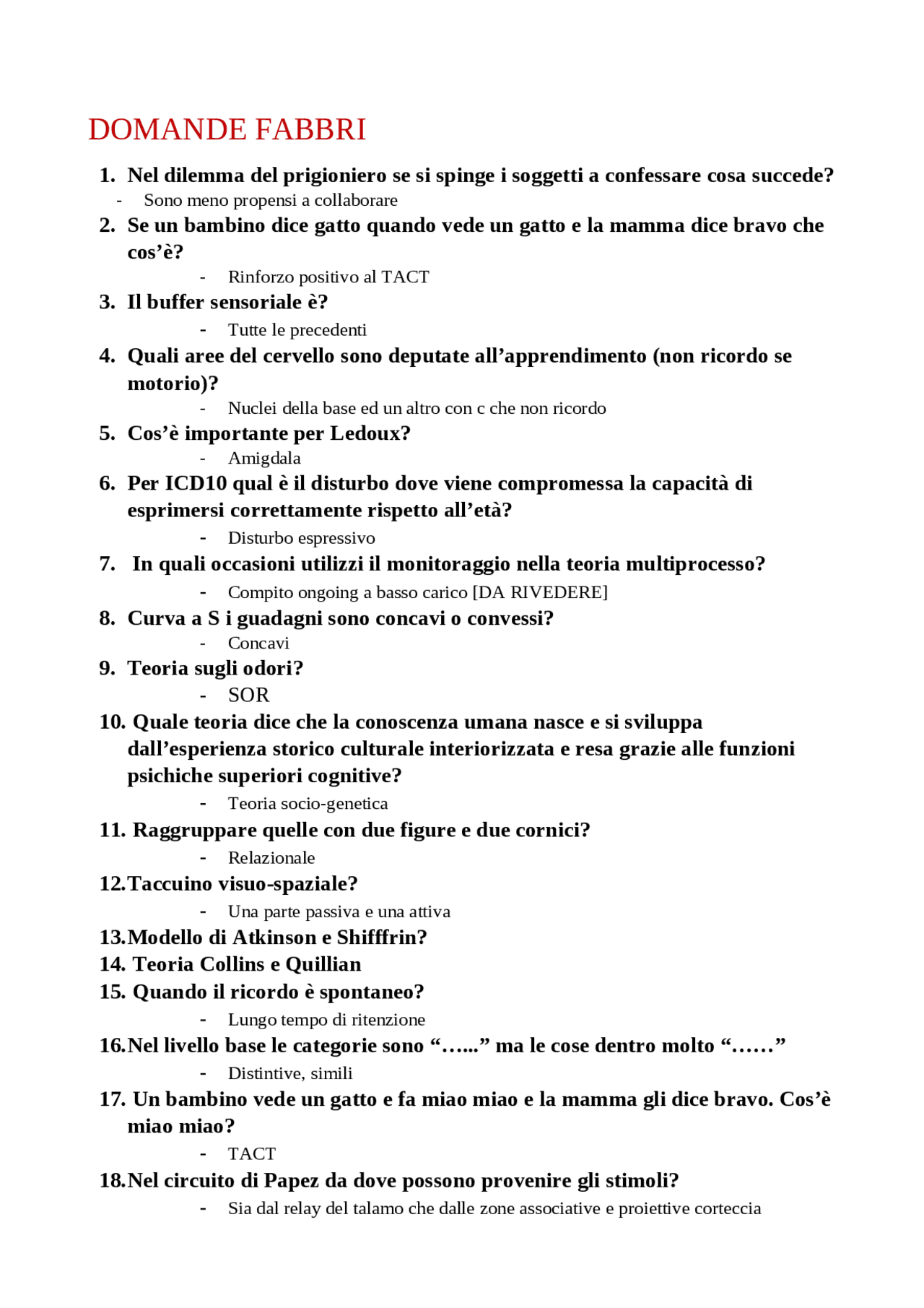 Domande Cognitiva Applicata Docsity