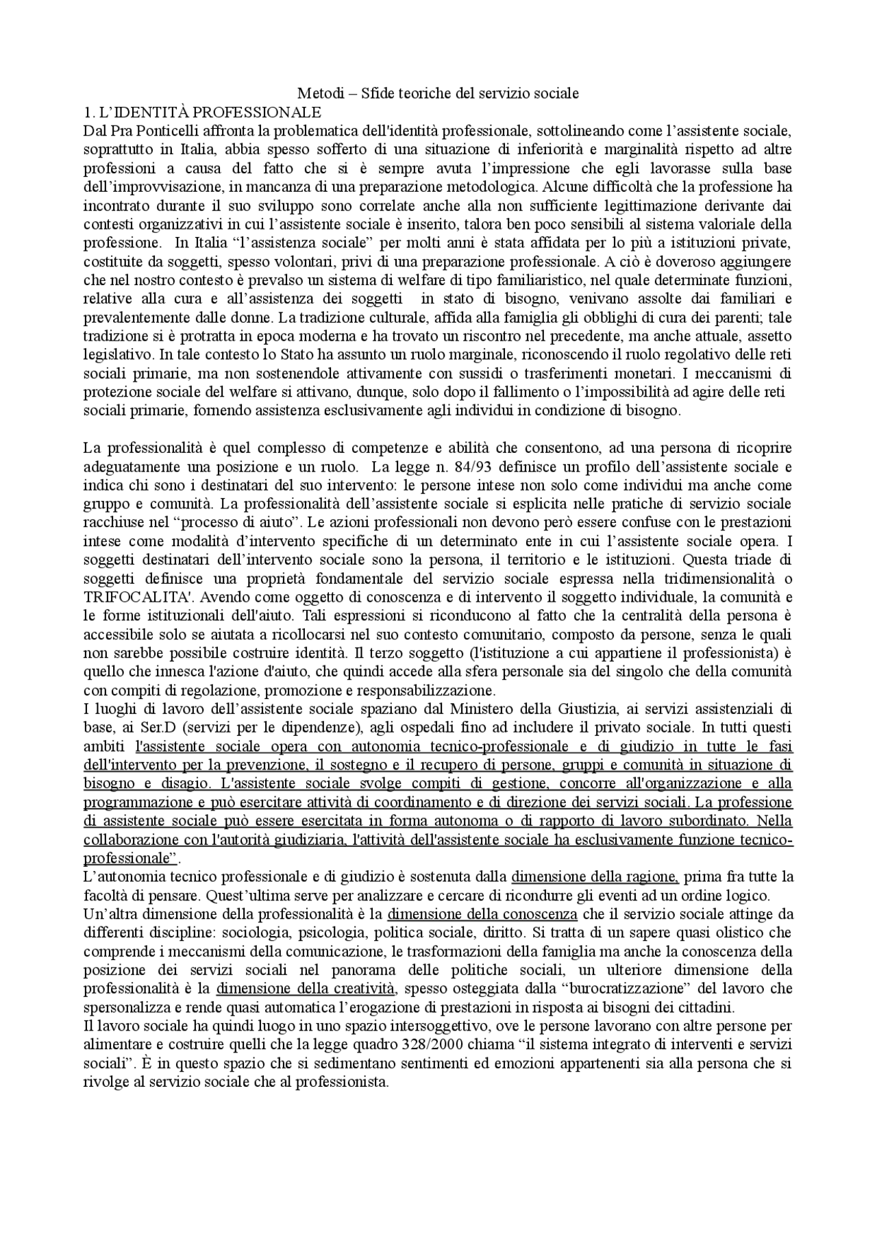 Sfide Teoriche Del Servizio Sociale Docsity