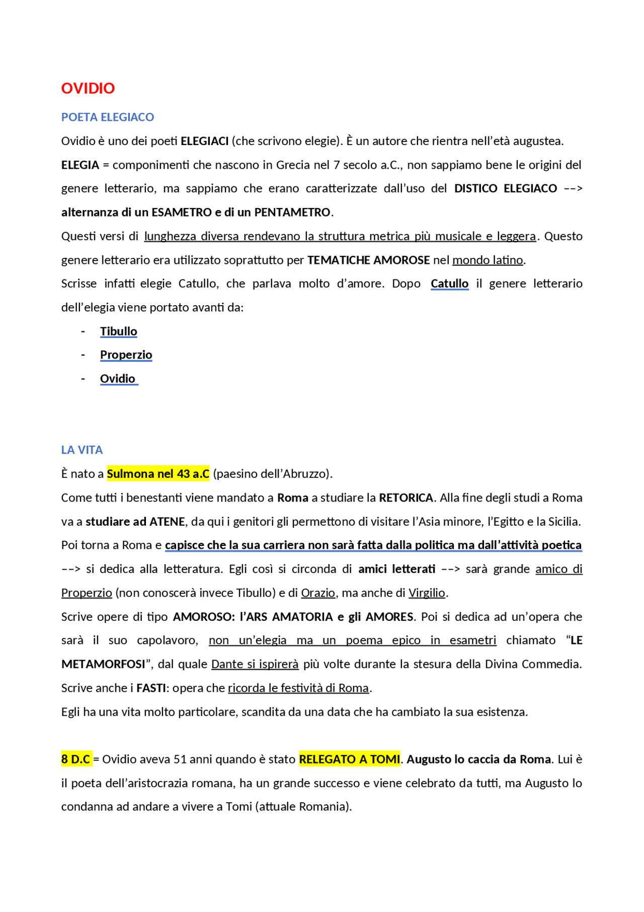 Letteratura Latina Ovidio Docsity