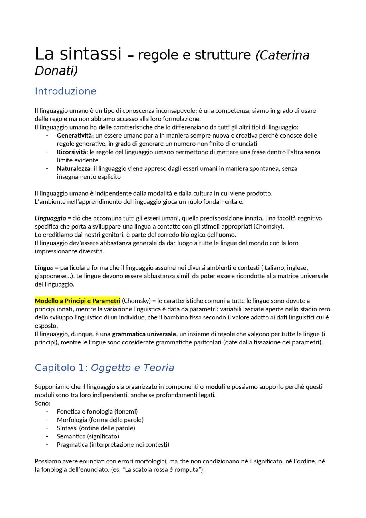 La sintassi: regole e strutture, Caterina Donati, riassunto | Sintesi ...