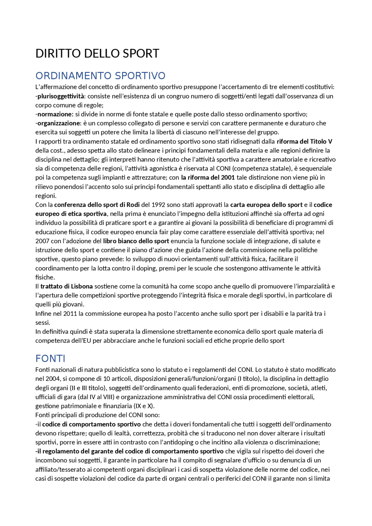 Diritto Dello Sport Sintesi Completa Docsity