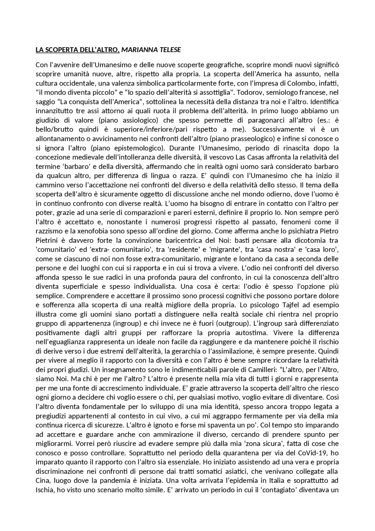La Scoperta Dellaltro Docsity
