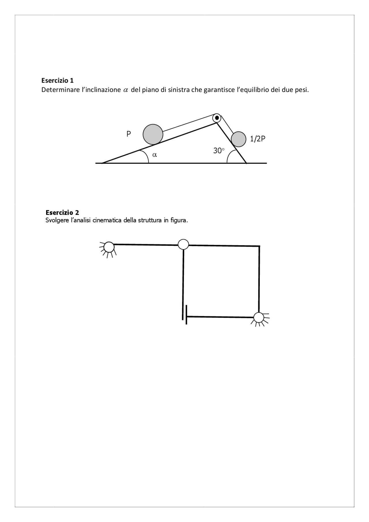 Esercizi Statica-equilibrio massa e analisi cinematica - Docsity