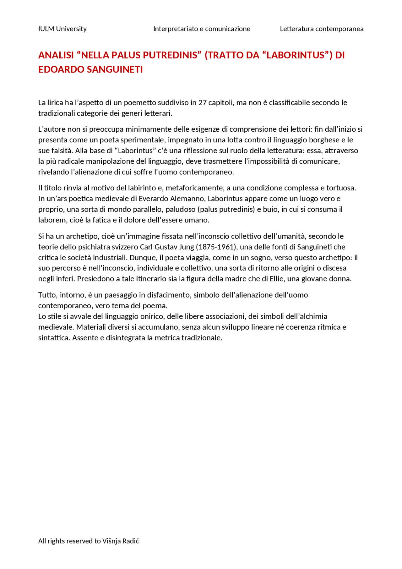 ANALISI "NELLA PALUS PUTREDINIS" (TRATTO DA "LABORINTUS I") DI EDOARDO ...