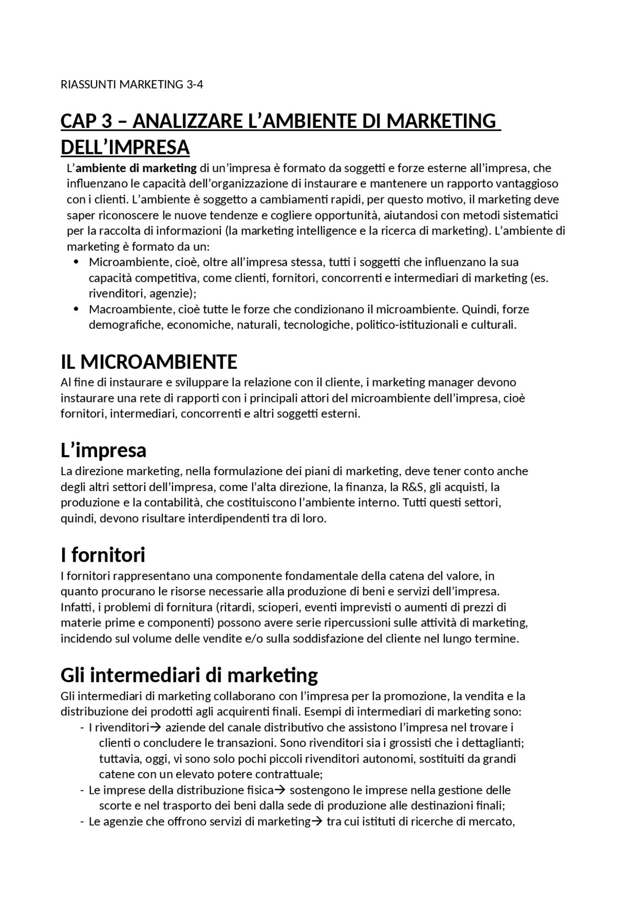 Marketing Riassunto Libro Docsity