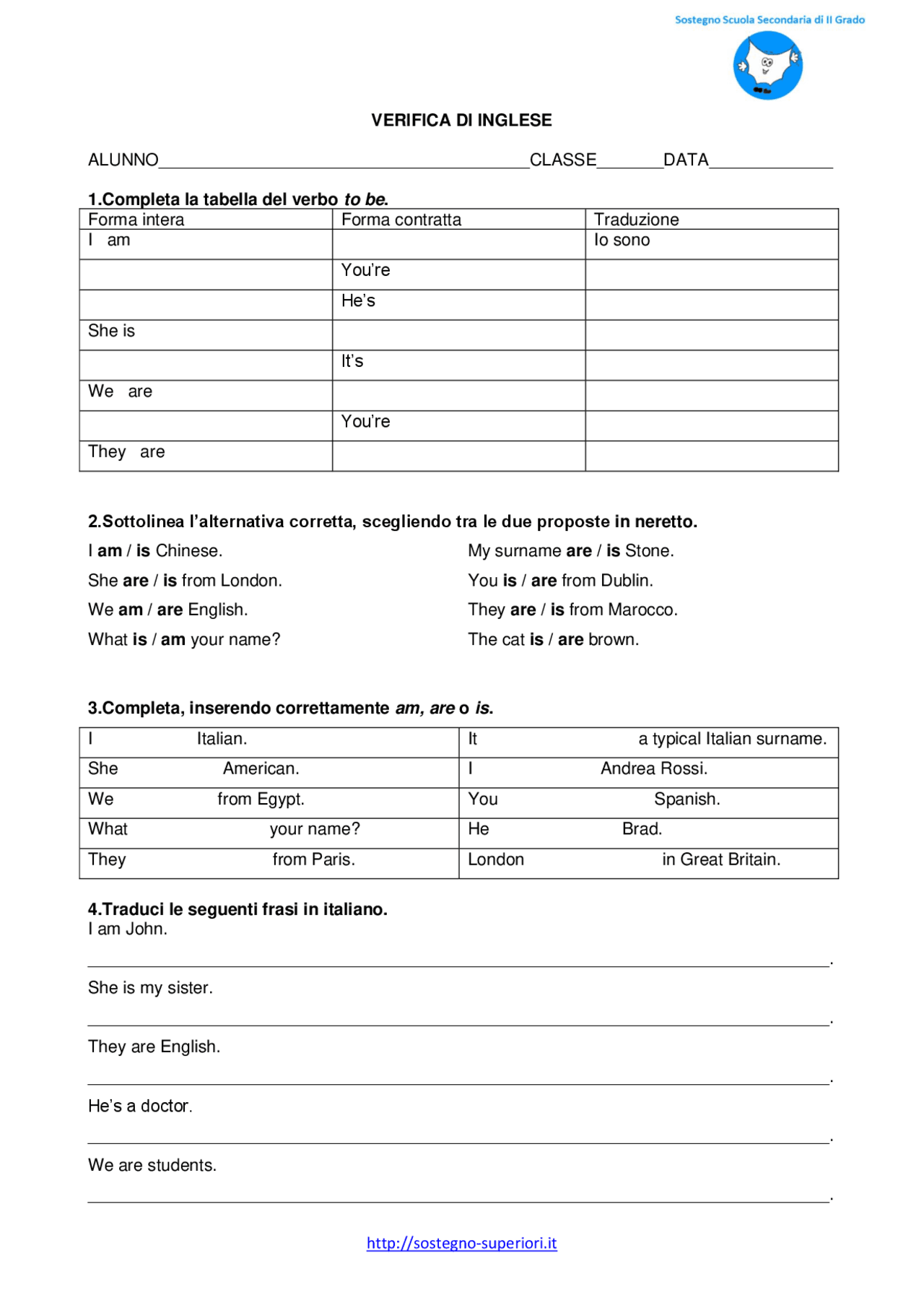 Verifica inglese livello base - Docsity