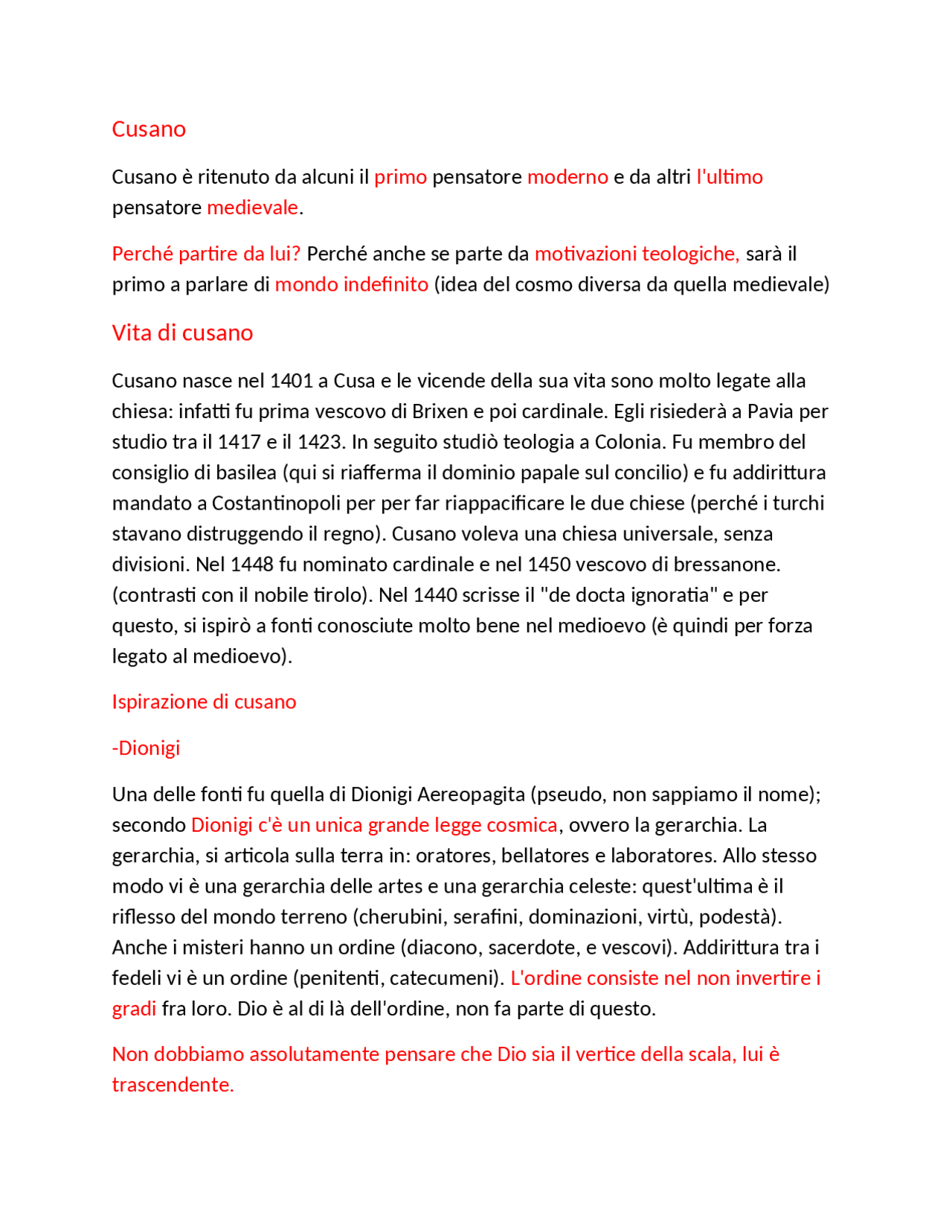 Filosofia Di Cusano Semplificata Appunti Di Filosofia Docsity