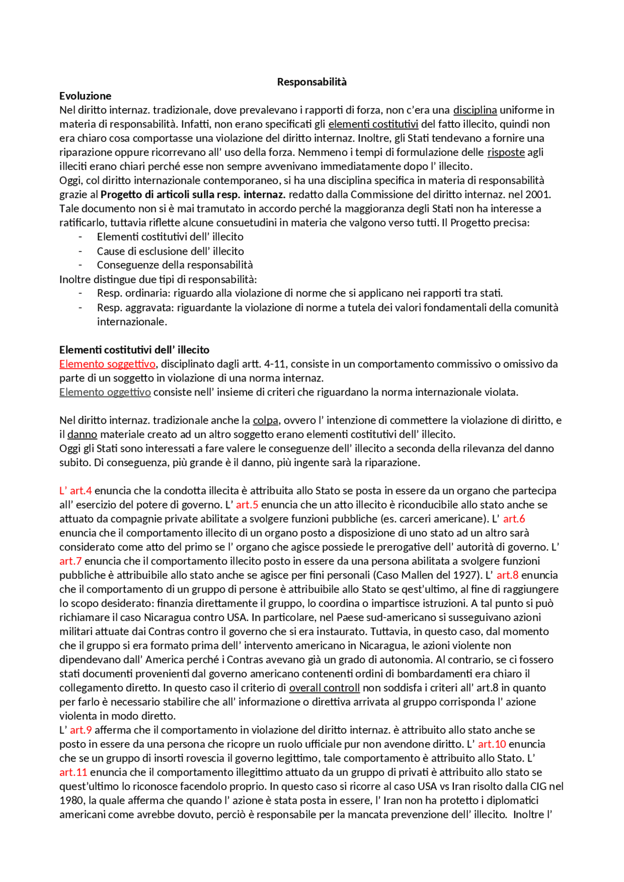 Responsabilità Nel Diritto Internazionale Docsity