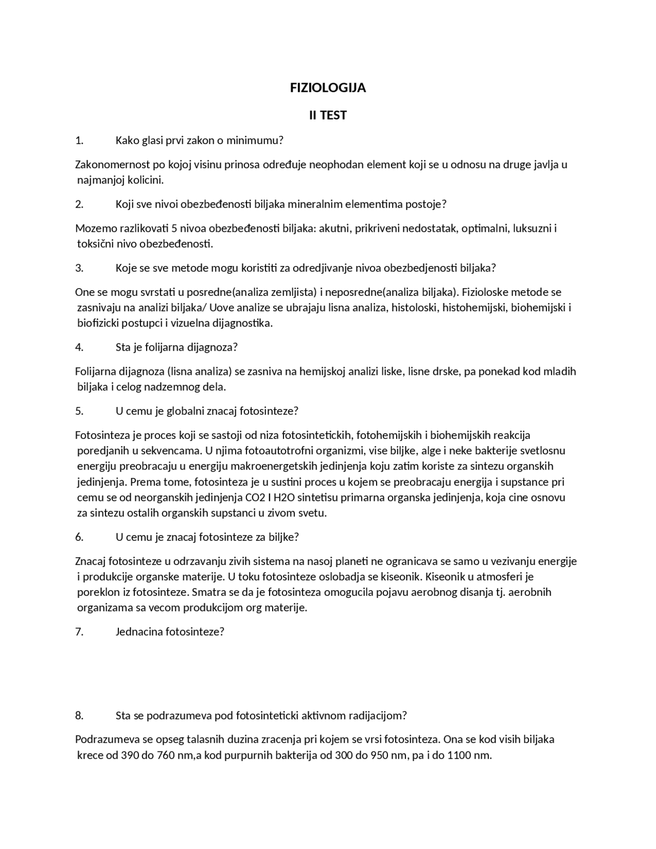 Fiziologija Biljaka Ii Test Skripte Predlog Fiziologija Biljaka
