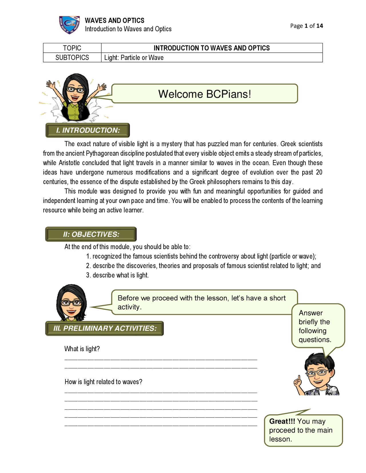 Introduction To Waves And Optics Lecture Notes Earth Science Docsity