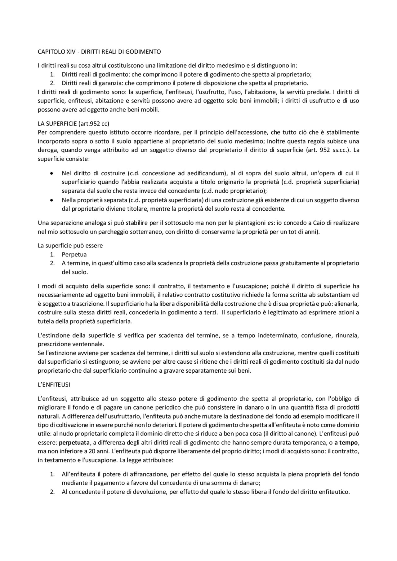 Capitolo Xiv I Diritti Reali Di Godimento Docsity