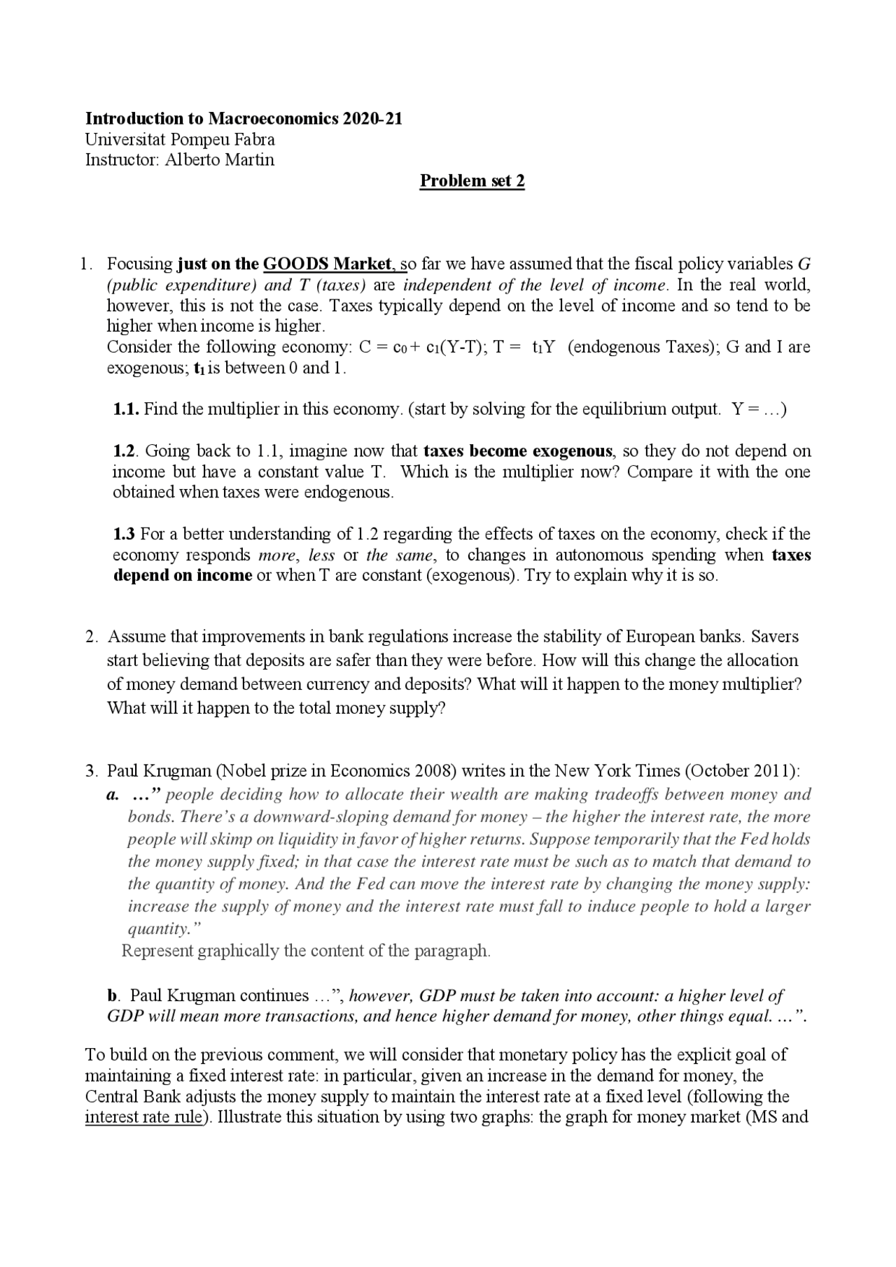 Problem Set 2 de eco | Apuntes de Economía - Docsity