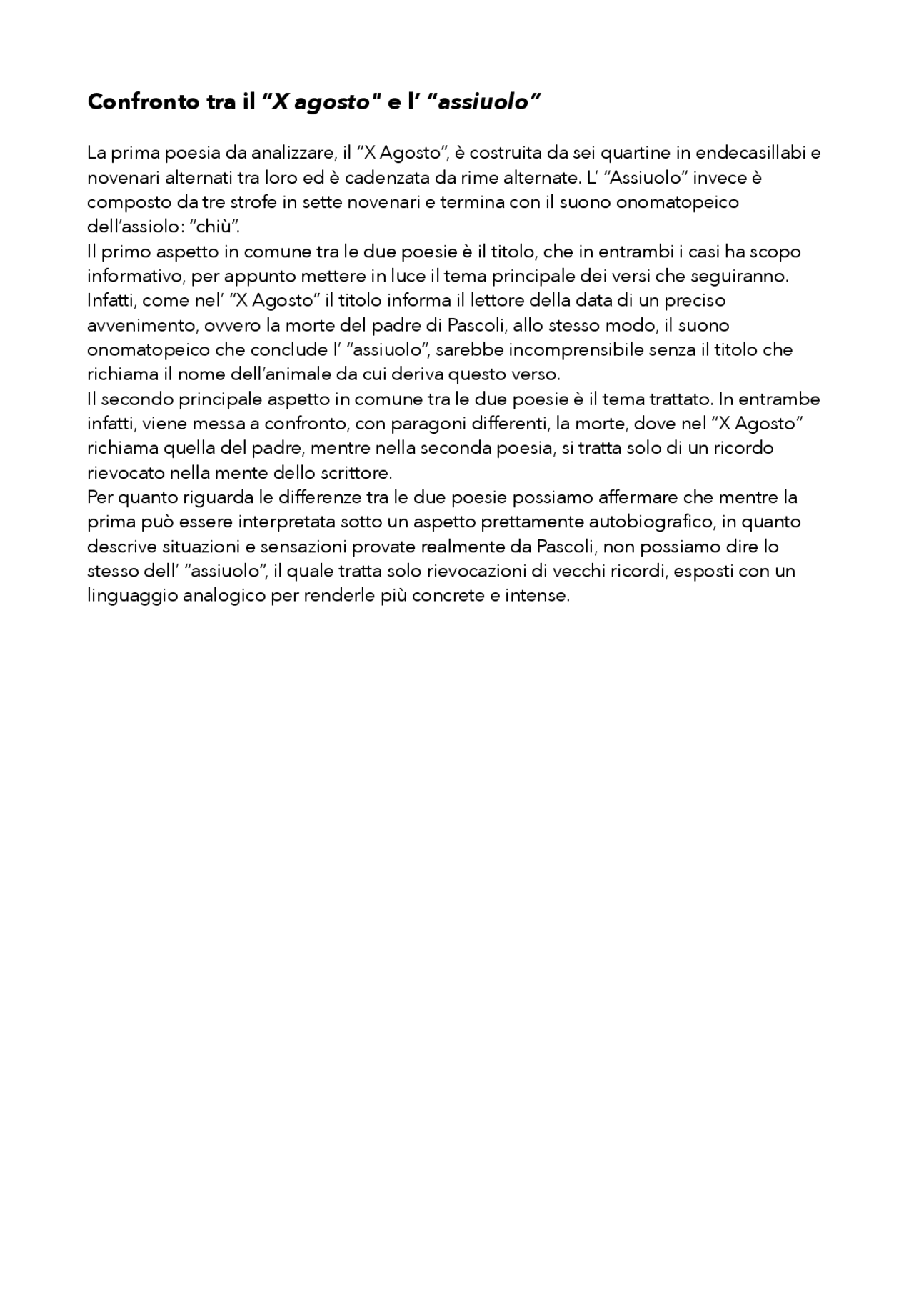 Confronto "X Agosto" e "L'assiuolo" | Guide, Progetti e Ricerche di ...