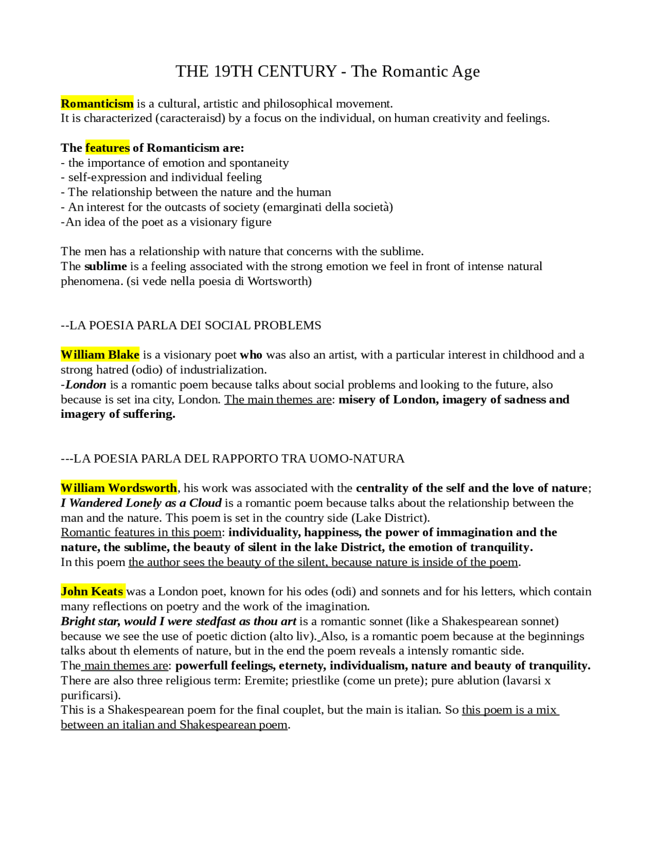 The 19th Century The Romantic Age Docsity
