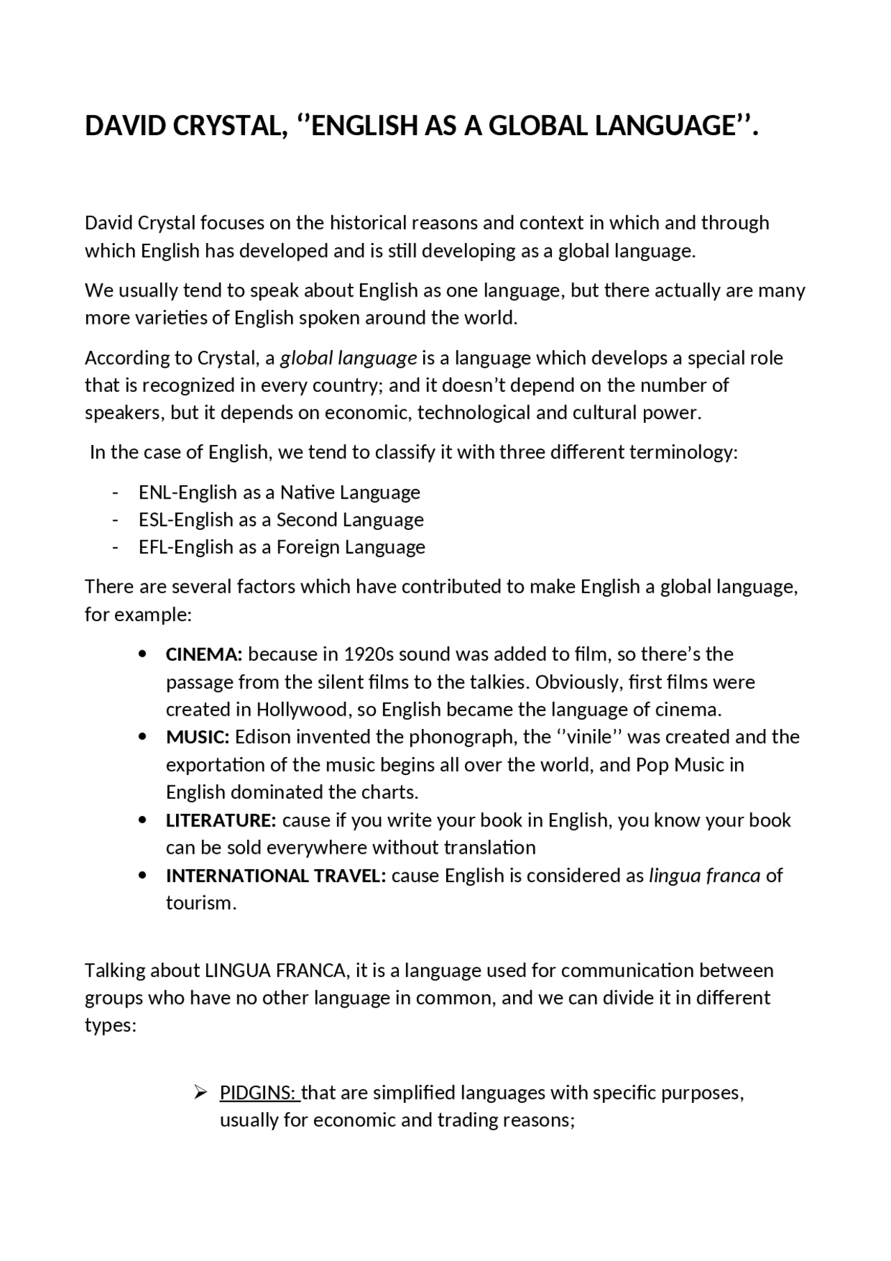 David Crystal English As A Global Language Docsity
