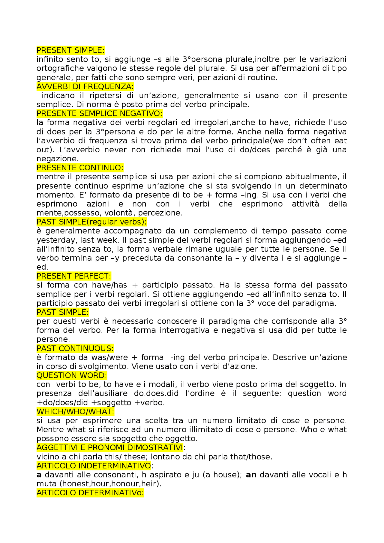 Schemi Grammatica Inglese Docsity