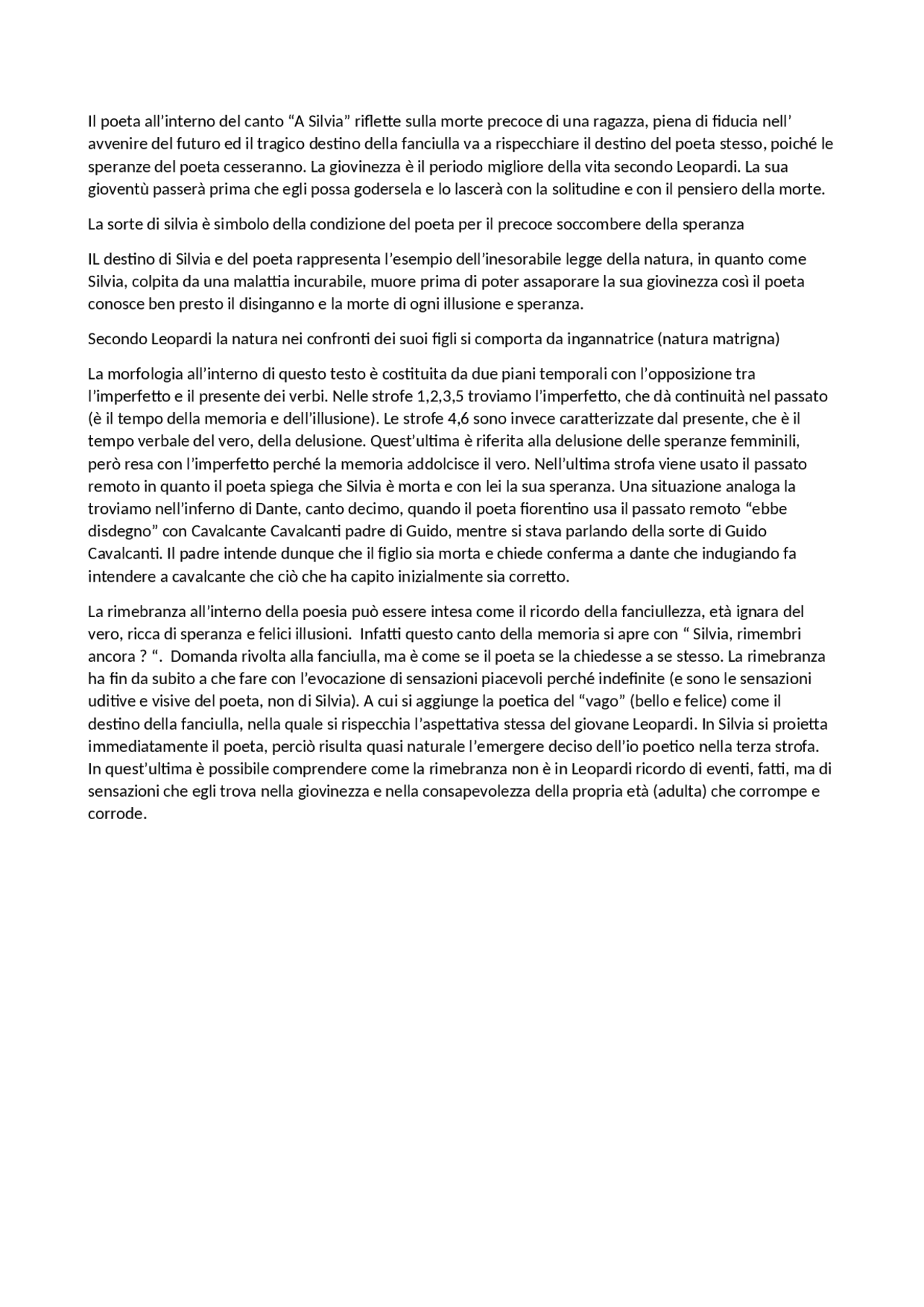 A Silvia Poesia Di Giacomo Leopardi Docsity