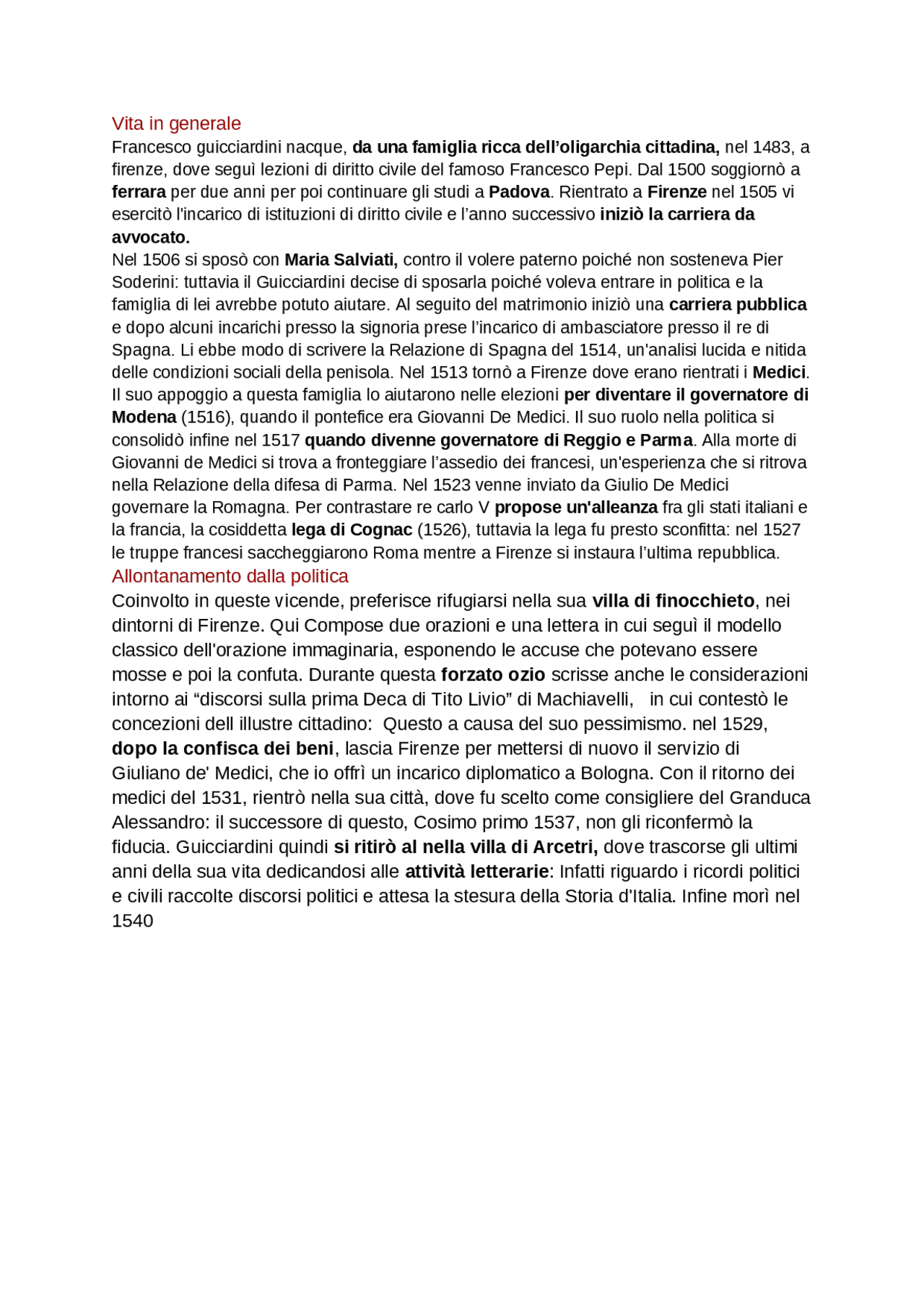 Vita Del Guicciardini Docsity