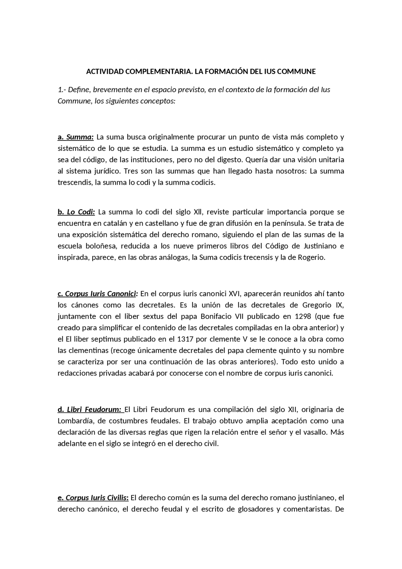 Actividad complementaria Historia del Derecho - Docsity