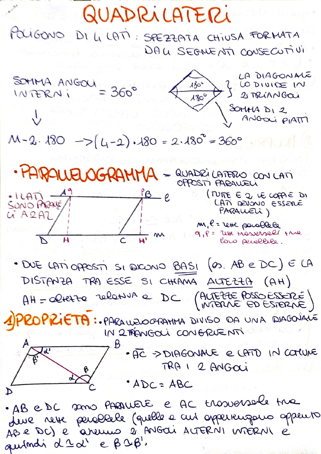 Proprietà dei quadrilateri | Appunti di Geometria | Docsity