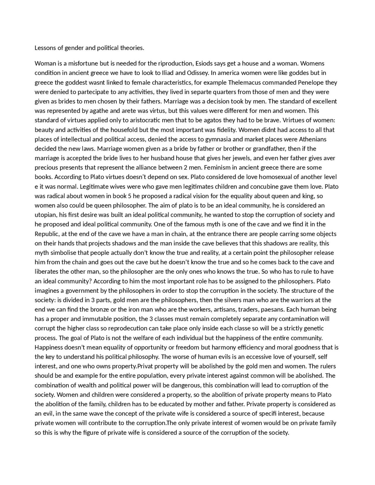Gender And Political Theories Docsity