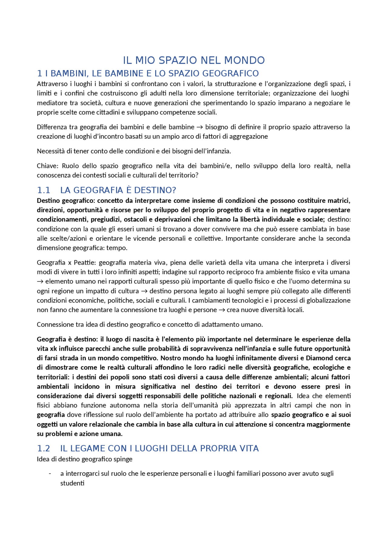 Il Mio Spazio Nel Mondo Riassunto Docsity