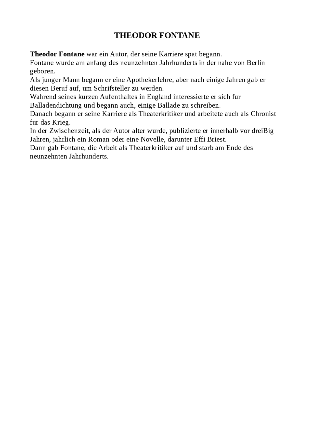 Theodor Fontane Biografia Docsity