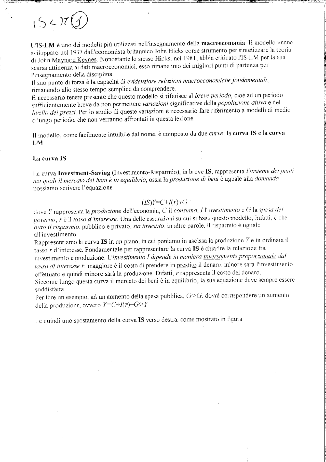 Curva is lm con spiegazione - Docsity