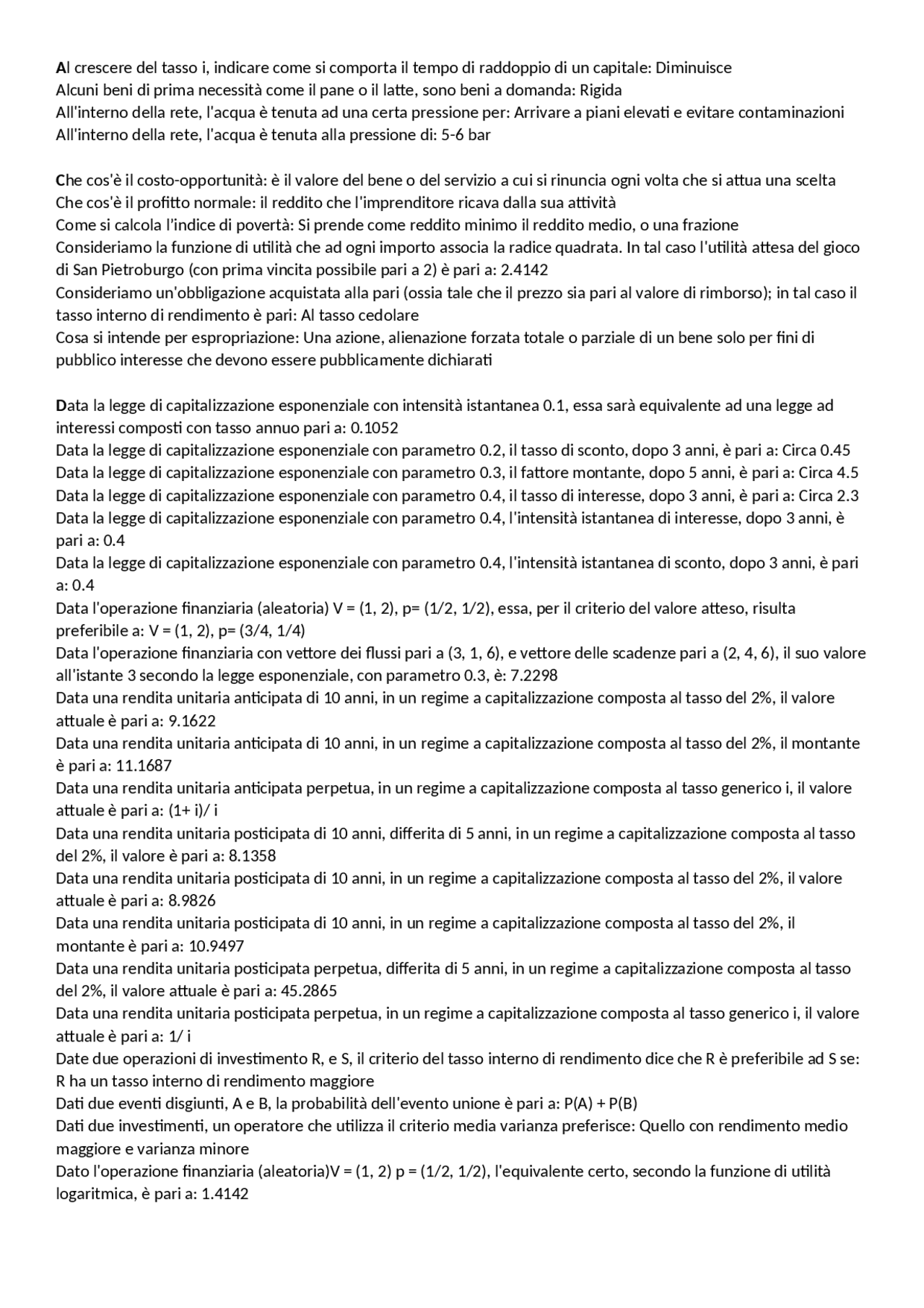 Risposte corrette esame Economia ed Estimo Unipegaso | Appunti di Economia | Docsity