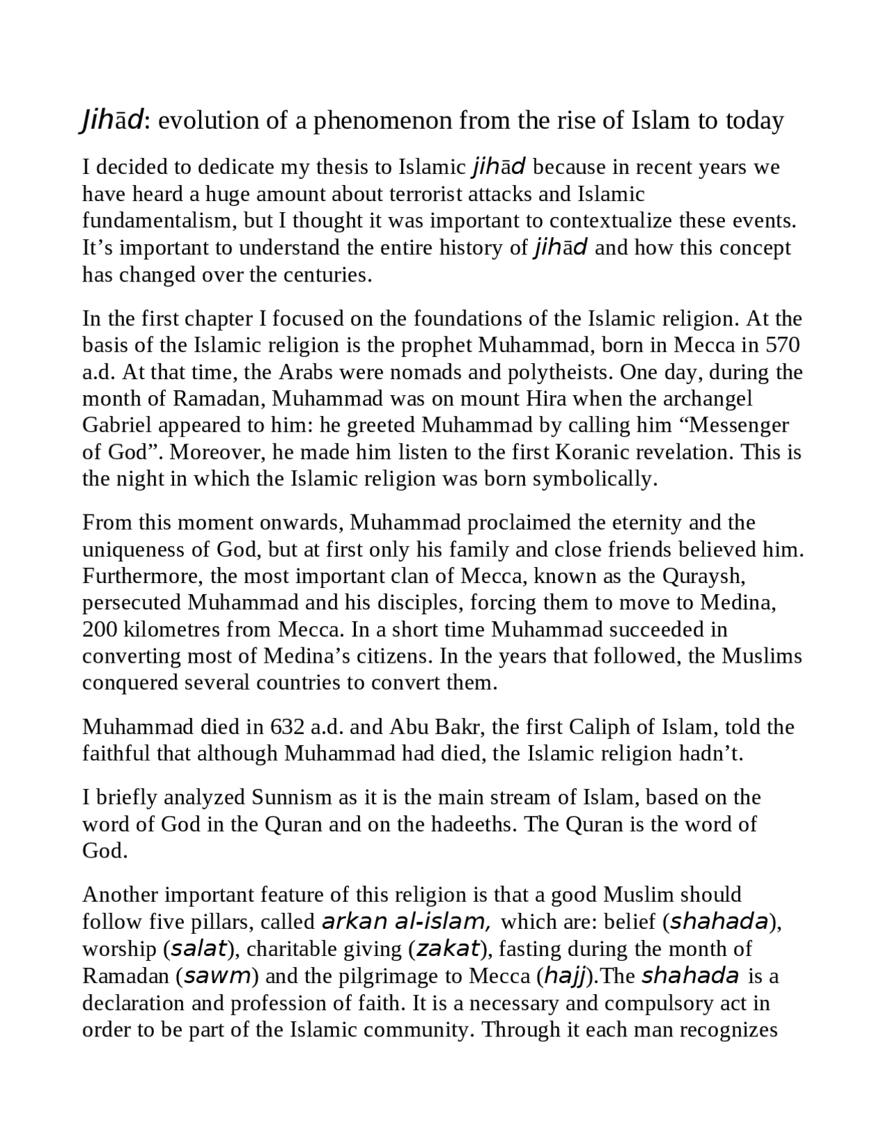 Jihad, la storia del jihad - Docsity