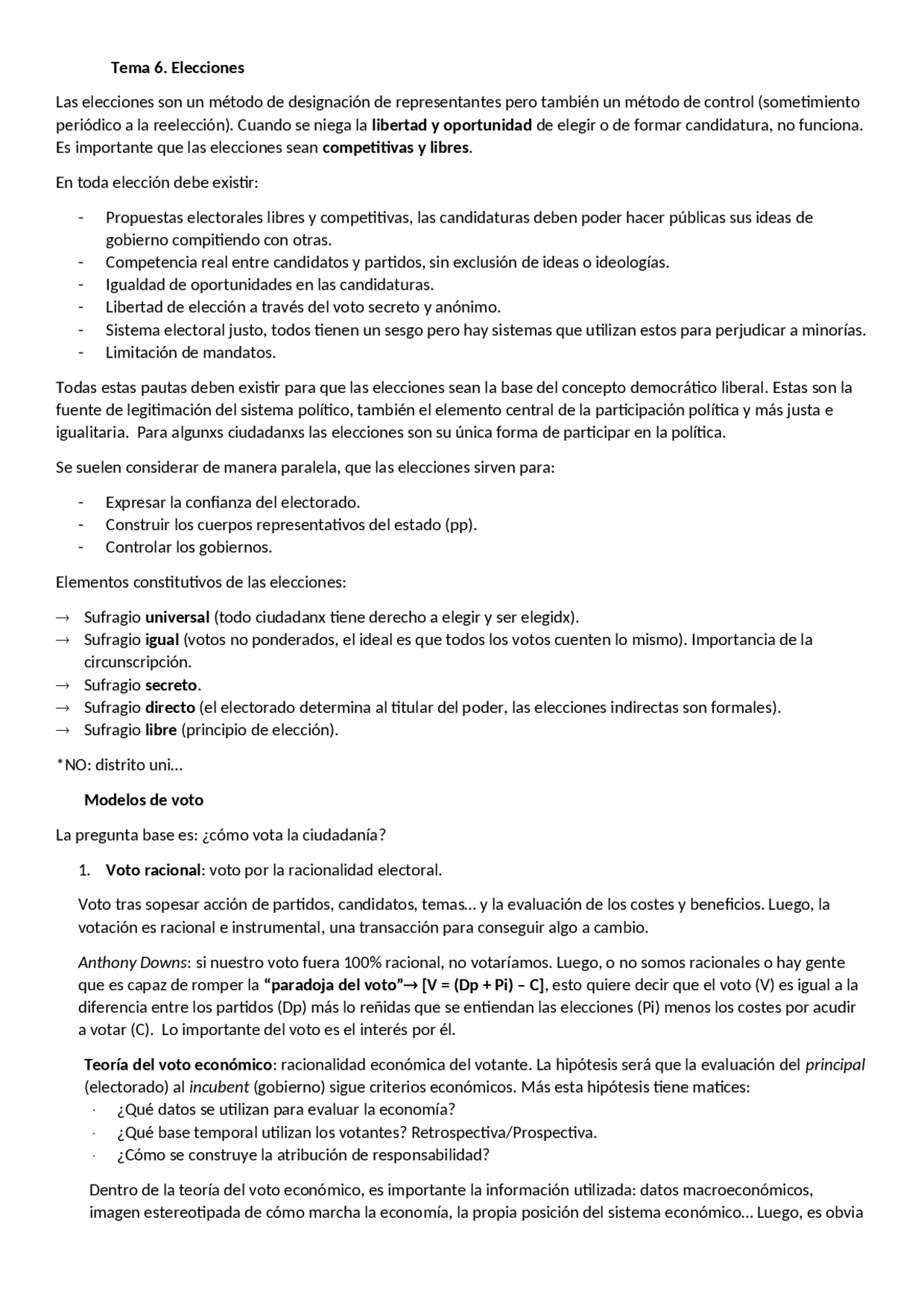 Tema 6. Elecciones/El voto - Docsity