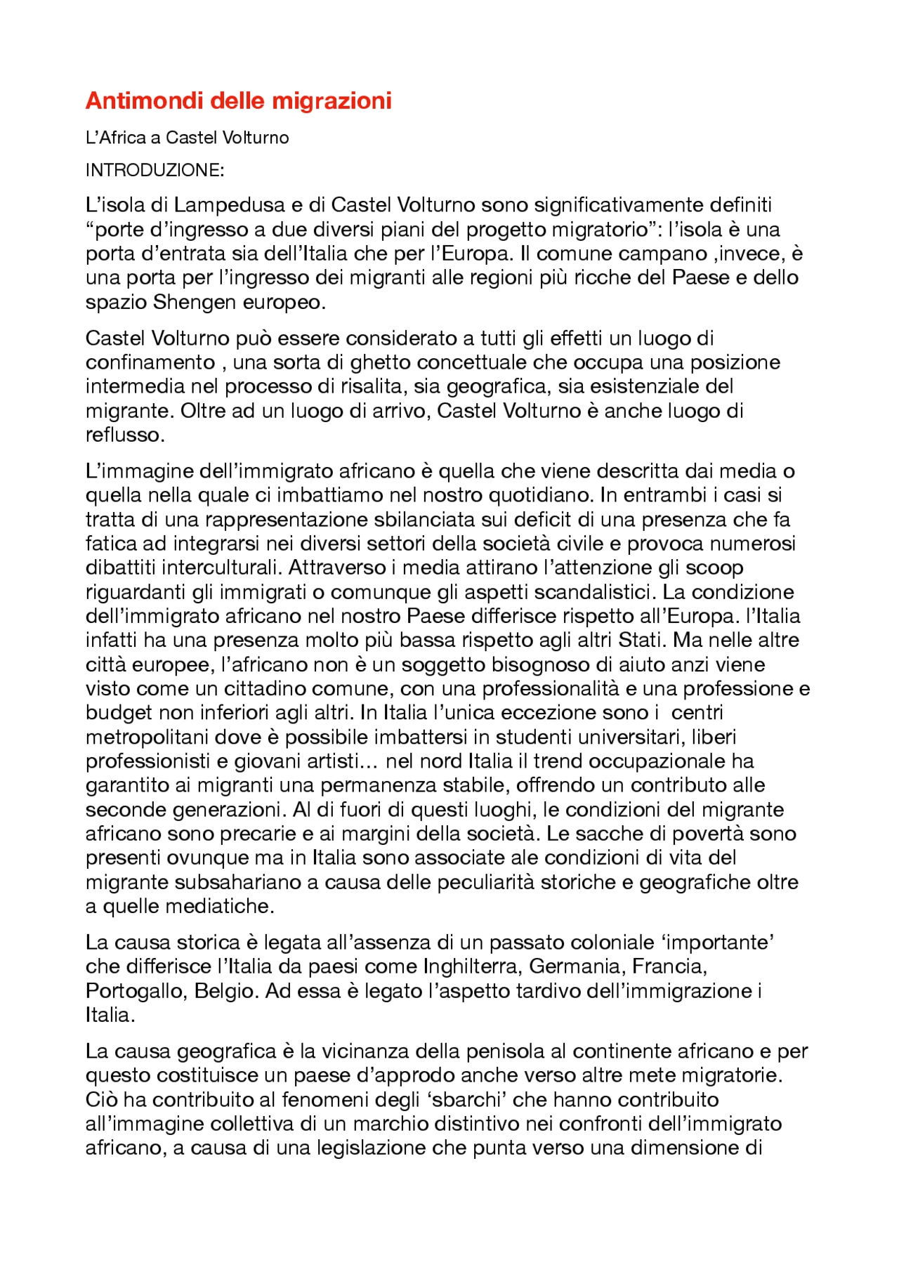 Riassunto Antimondi Delle Migrazioni F Dascenzo Docsity