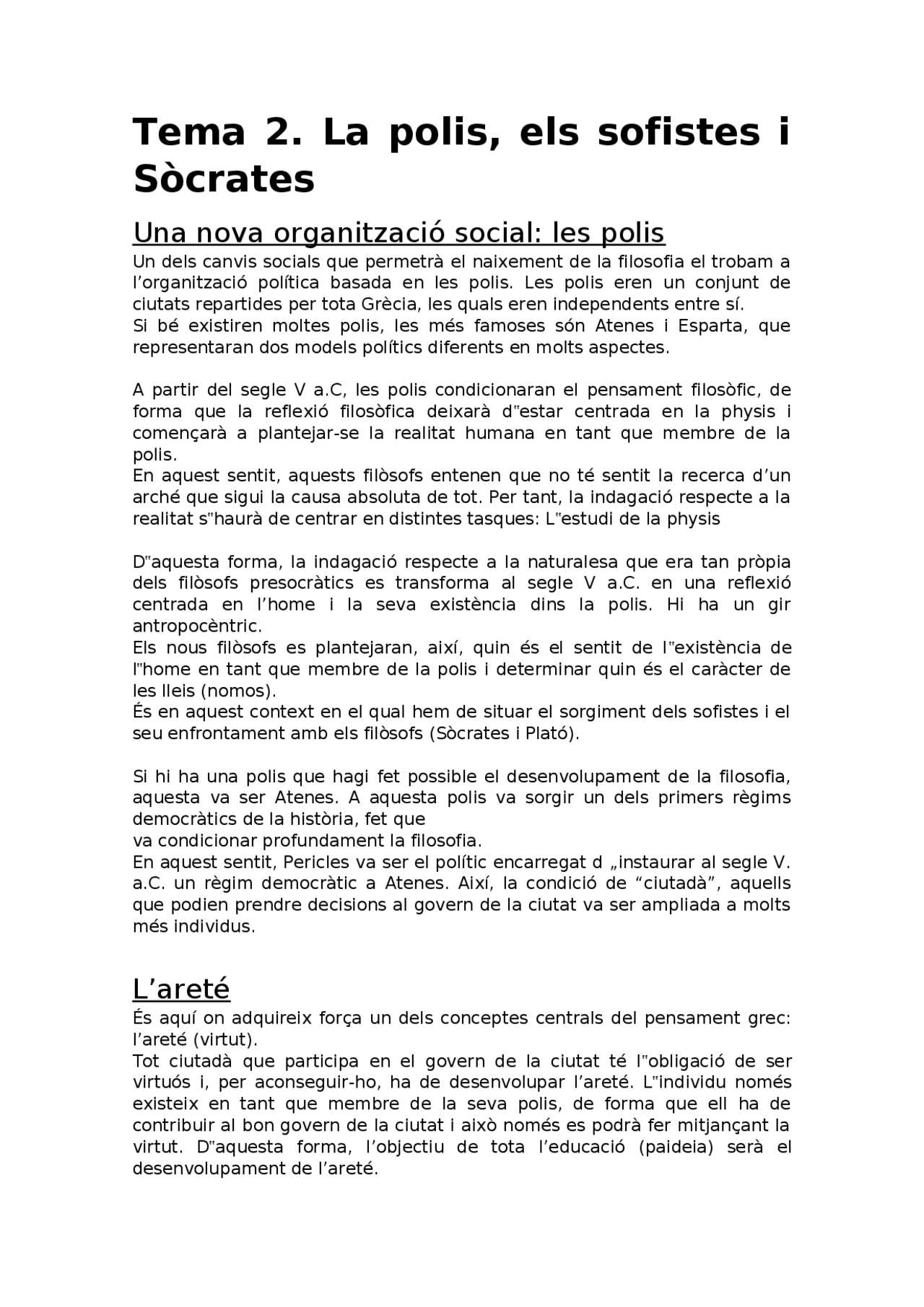 La polis, els sofistes i Sòcrates - Docsity