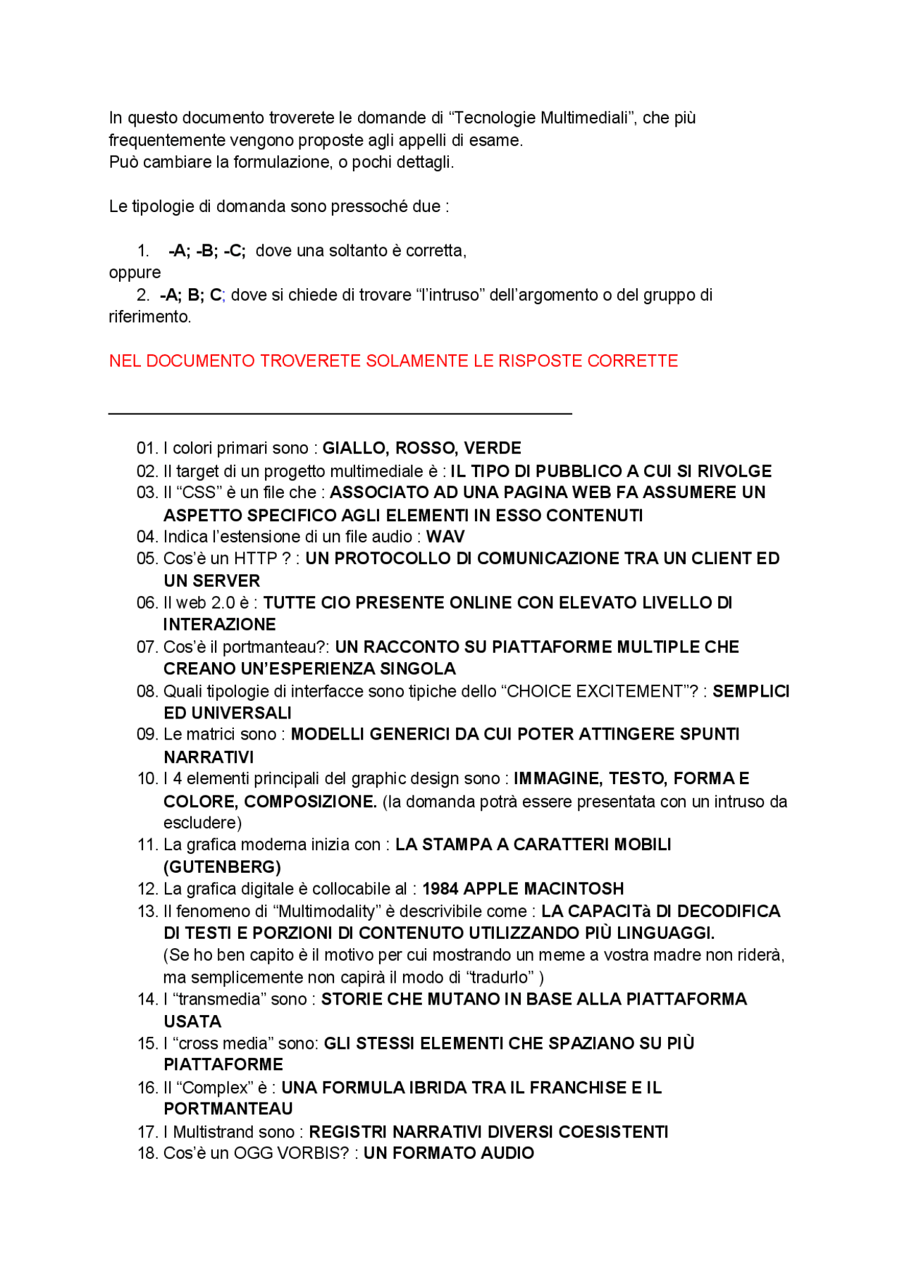Tecnologie Multimediali Banca Dati Domande Frequenti Docsity