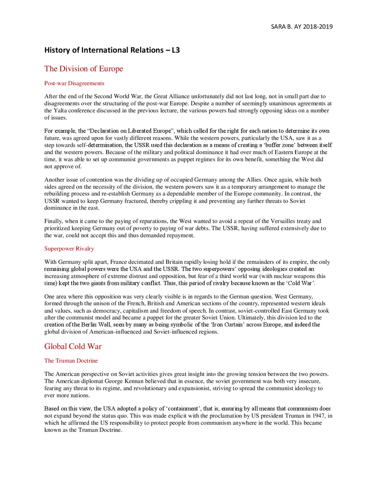 History of International Relations LECTURE 3 - Docsity