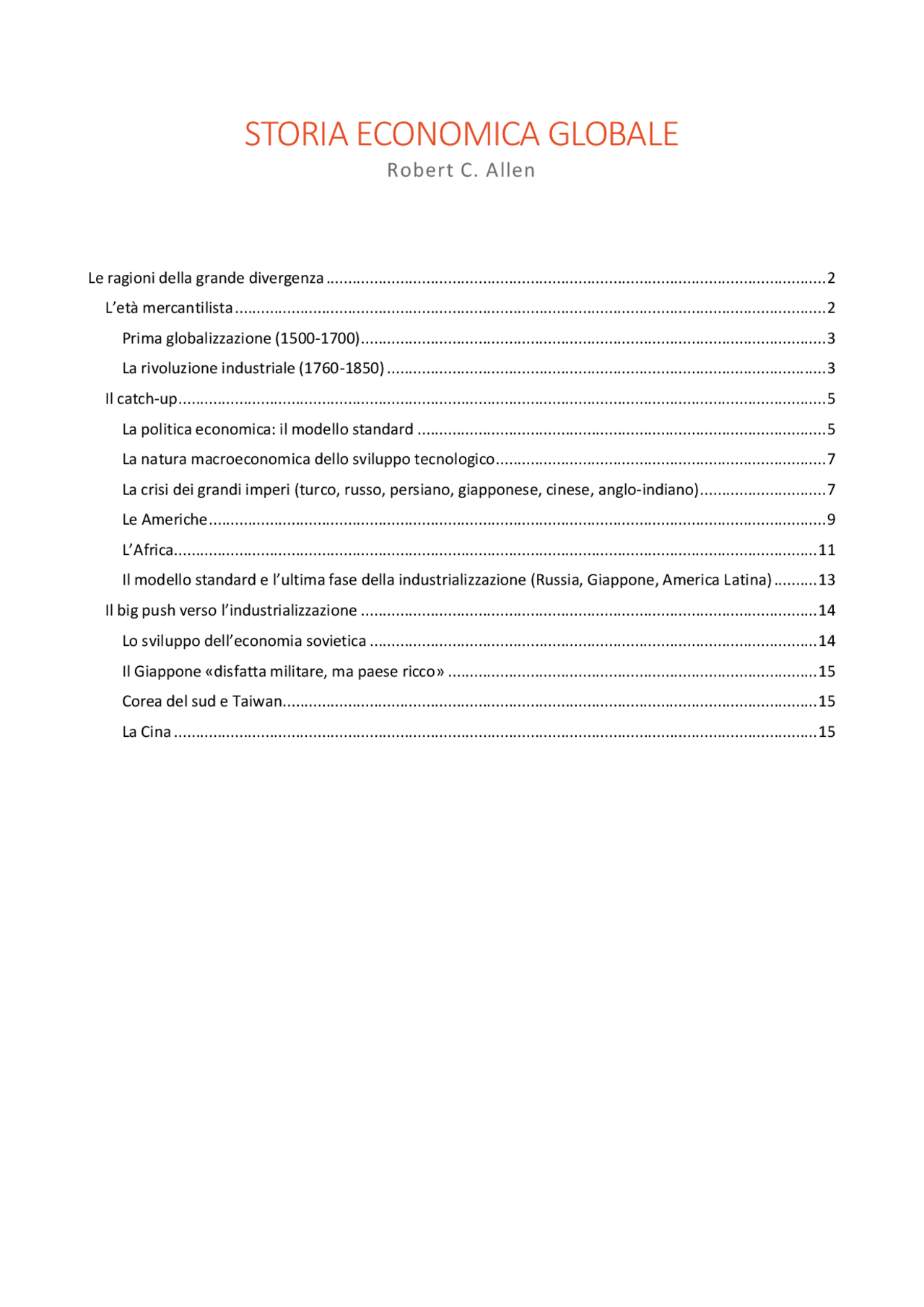 Storia economica globale, Robert C. Allen - Docsity