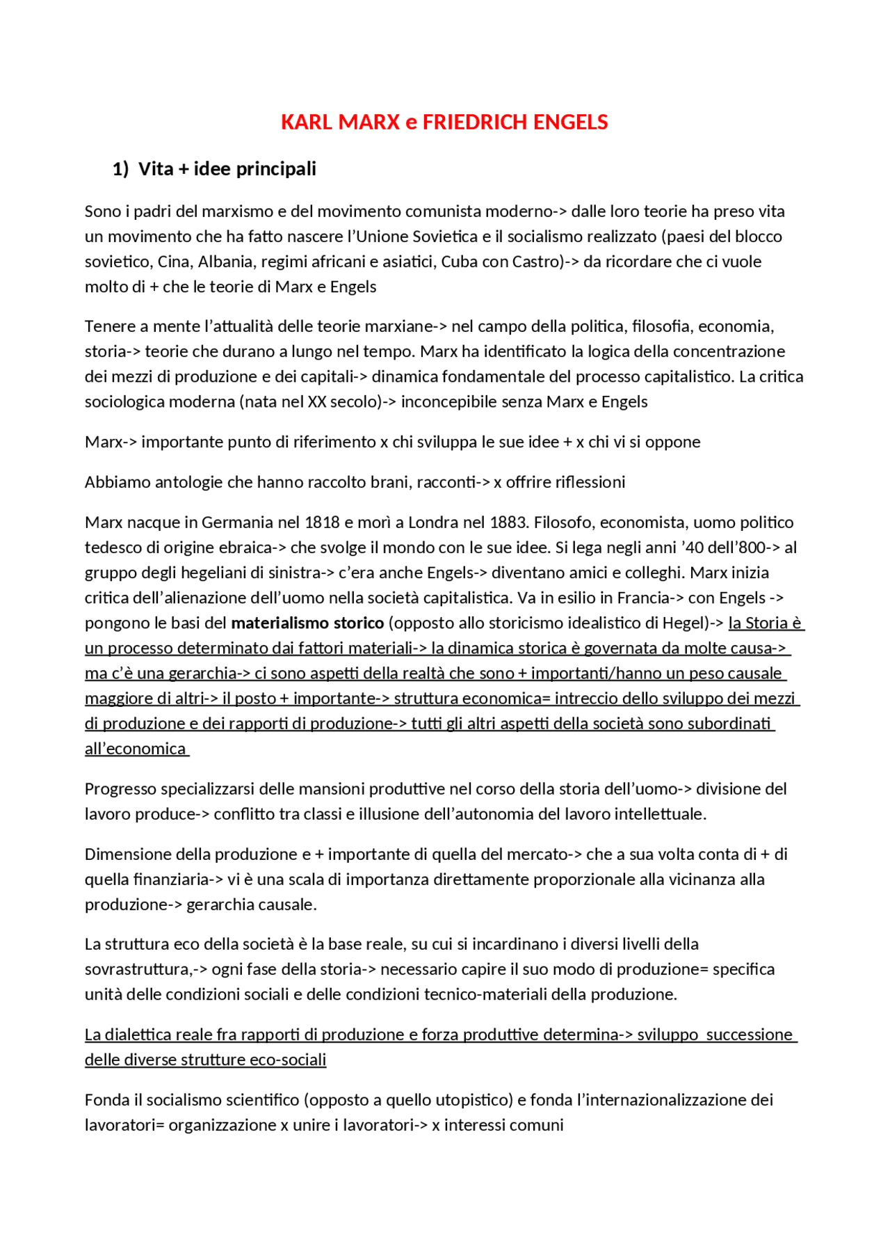 Karl Marx E Friedrich Engels Docsity