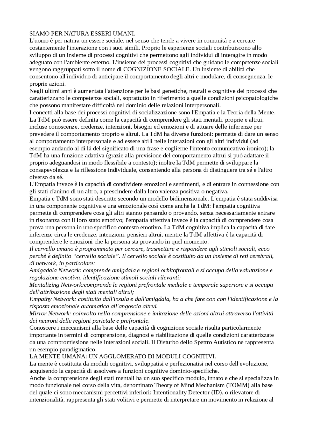 Cognizione Sociale E Autismo Docsity