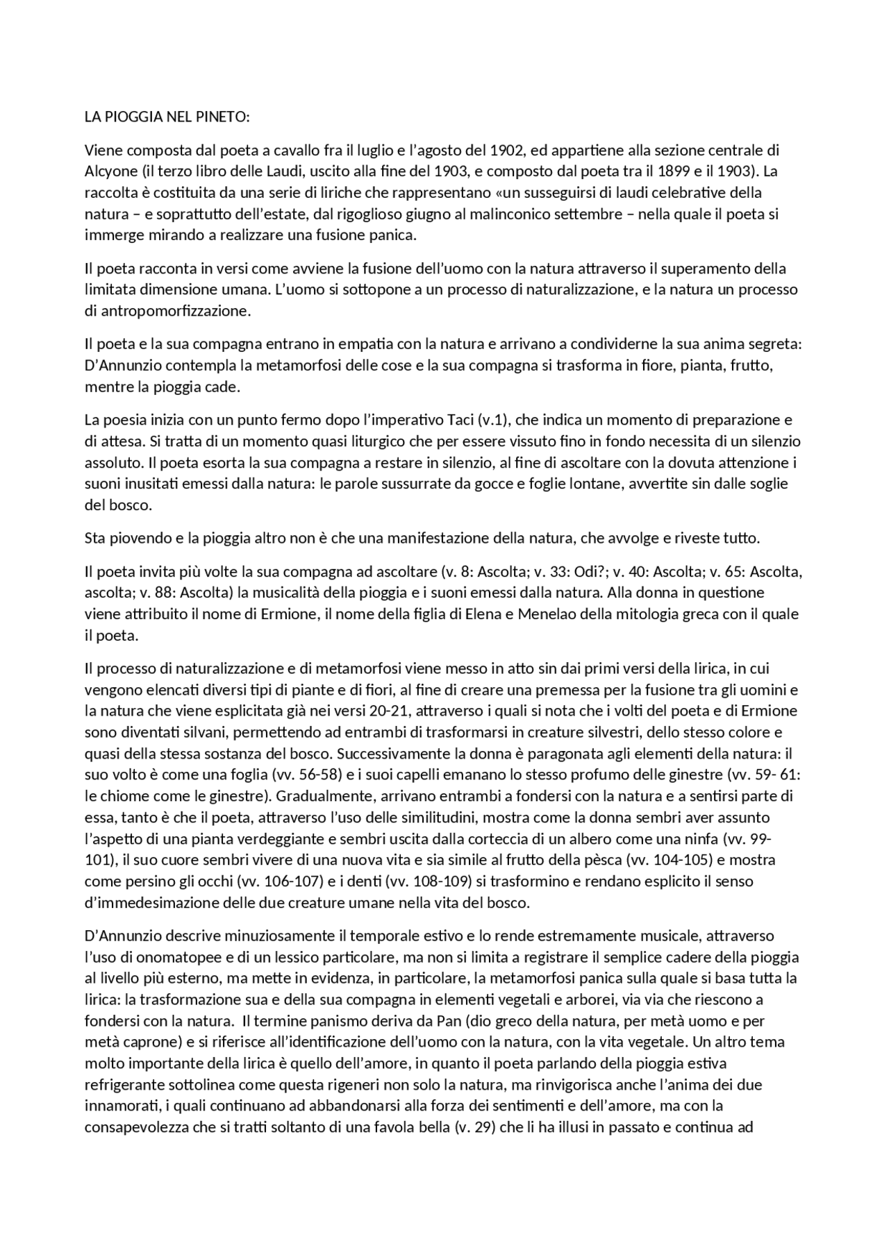 La Pioggia Nel Pineto Docsity