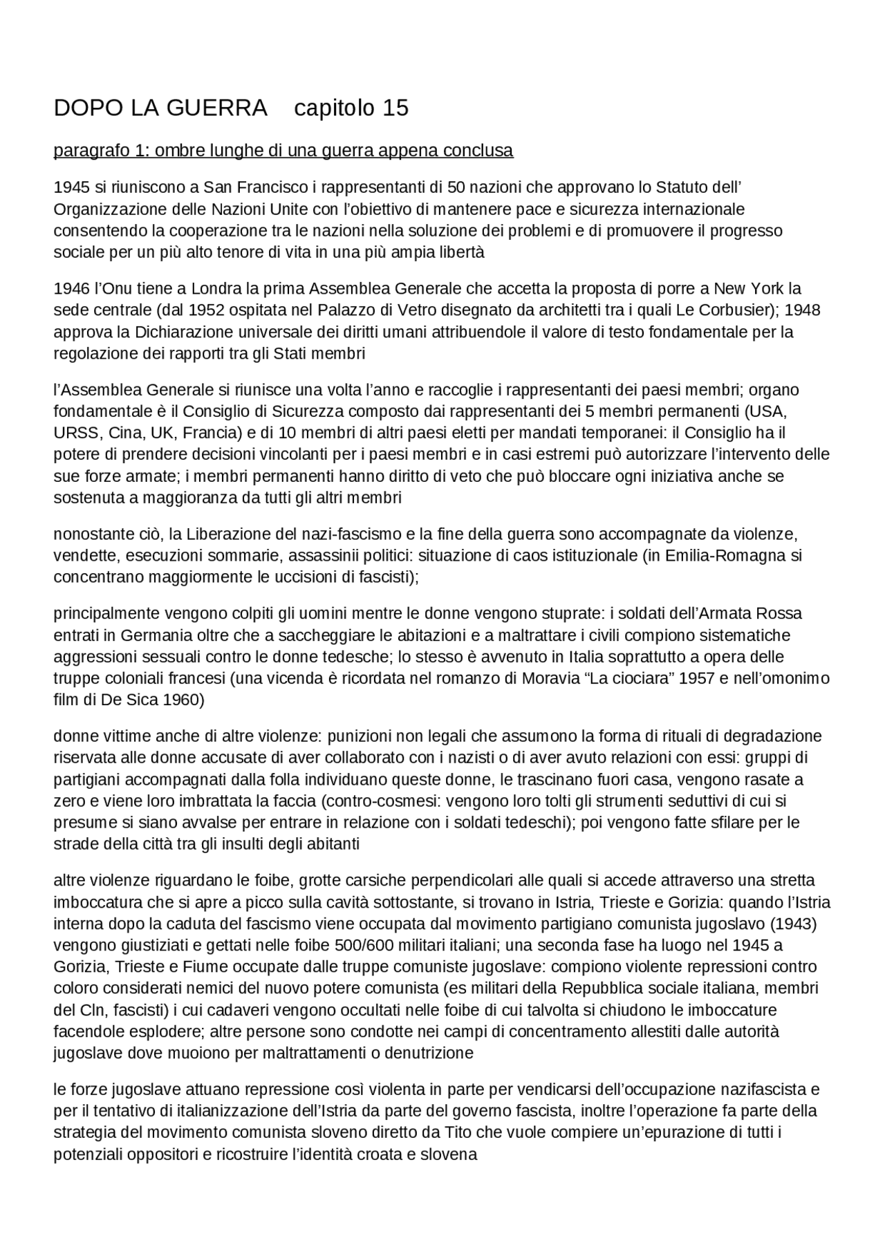 Riassunti Secondo Dopoguerra Docsity